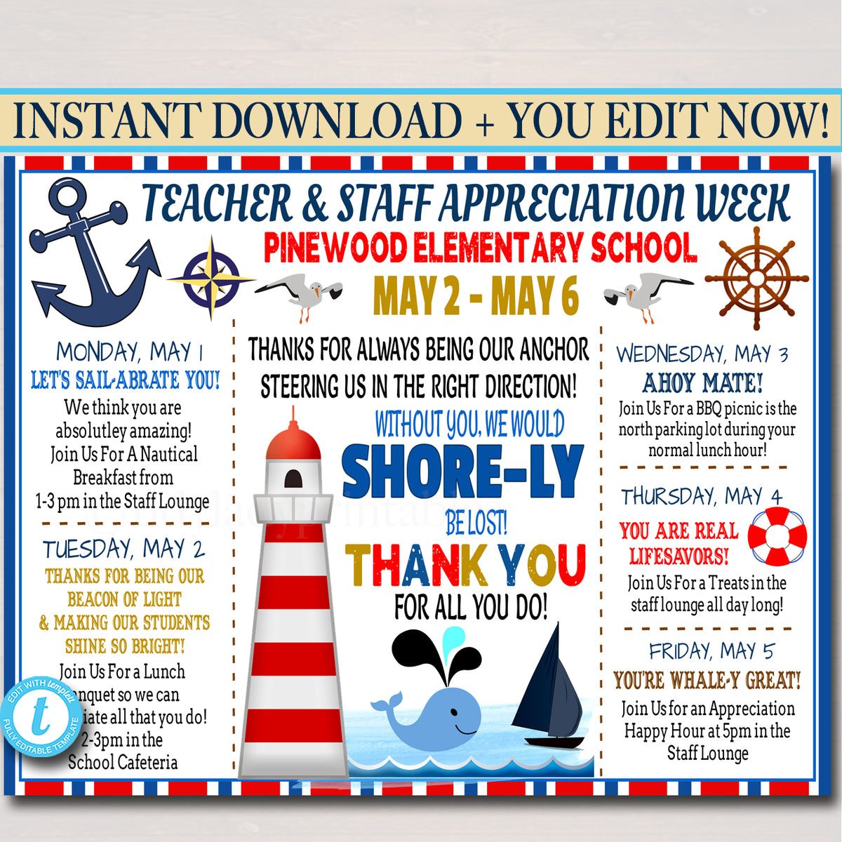Nautical Beach Theme - Teacher Appreciation Week Printable — TidyLady ...