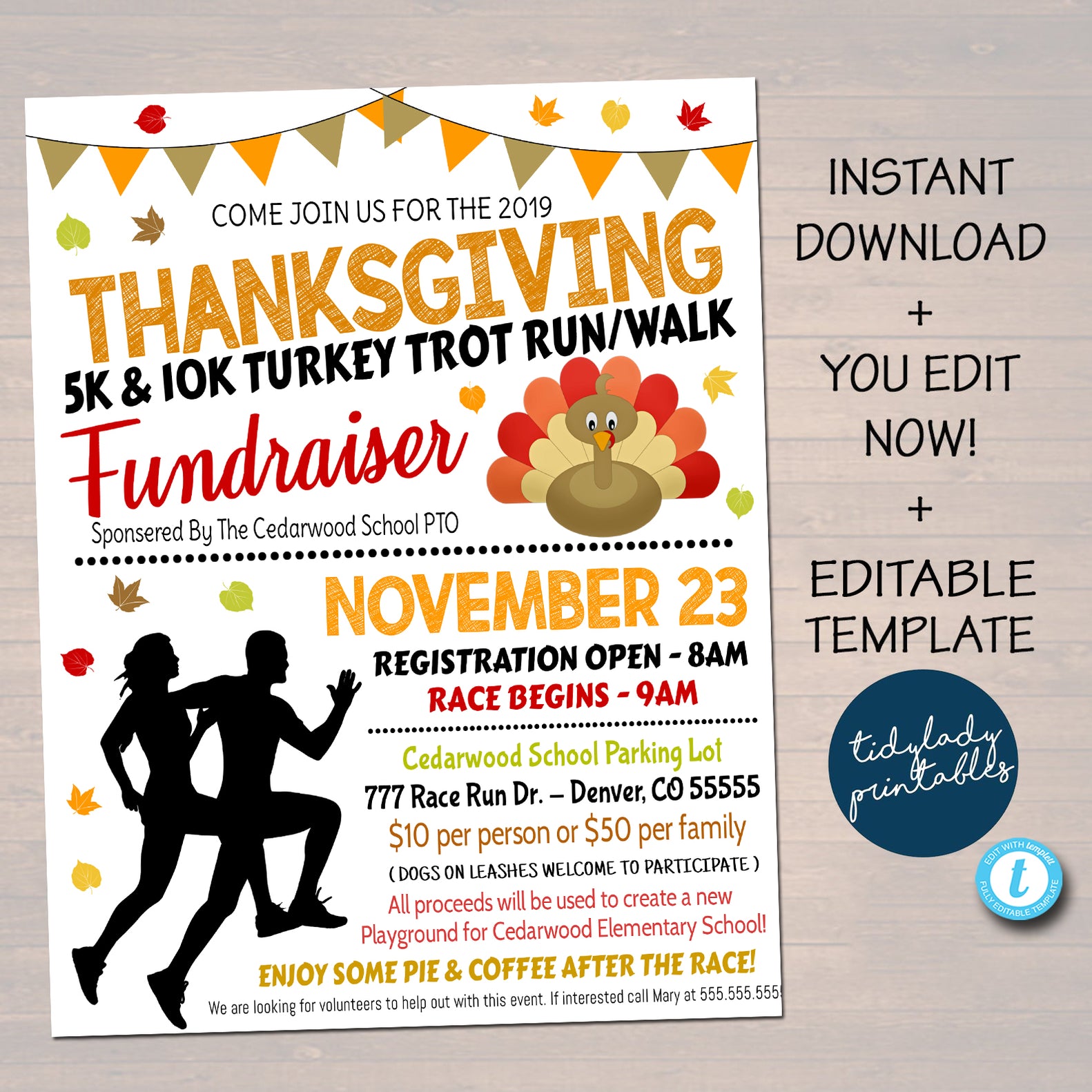Thanksgiving Turkey Trot Run Flyer | TidyLady Printables