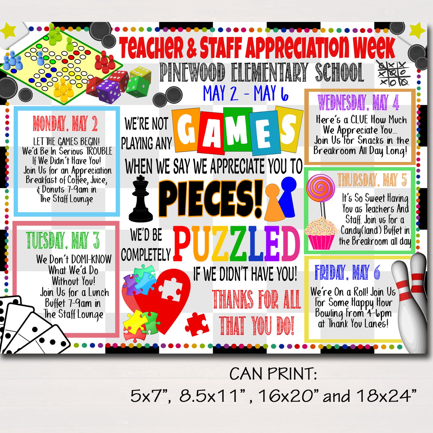 Games Theme Teacher Staff Appreciation Week Poster Printable — TidyLady ...