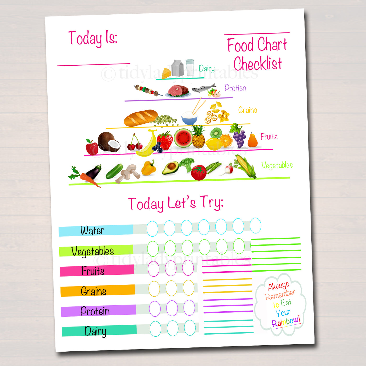 Kids Food Chart Checklist | TidyLady Printables