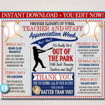 Baseball Theme Teacher Appreciation Week Printable Party Set — TidyLady ...