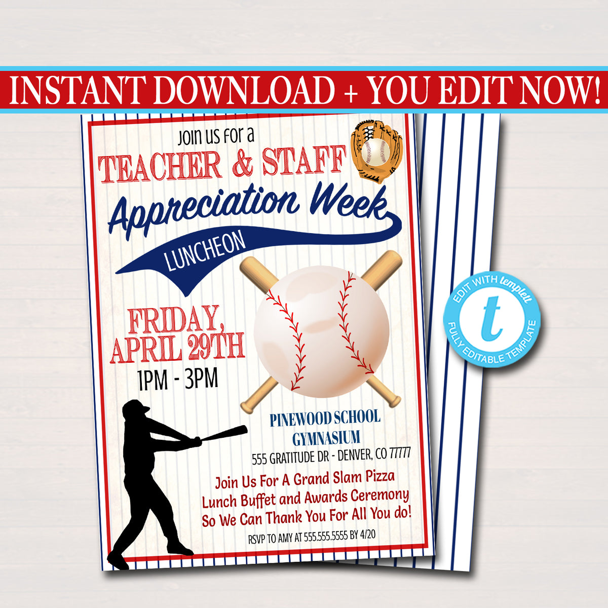 Baseball Theme Teacher Appreciation Week Party Invitation — TidyLady ...