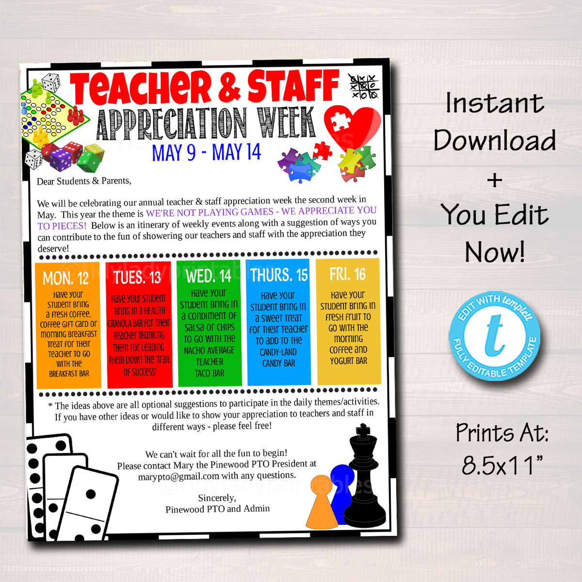 Games Theme Printable Teacher Appreciation Week Newsletter — TidyLady ...