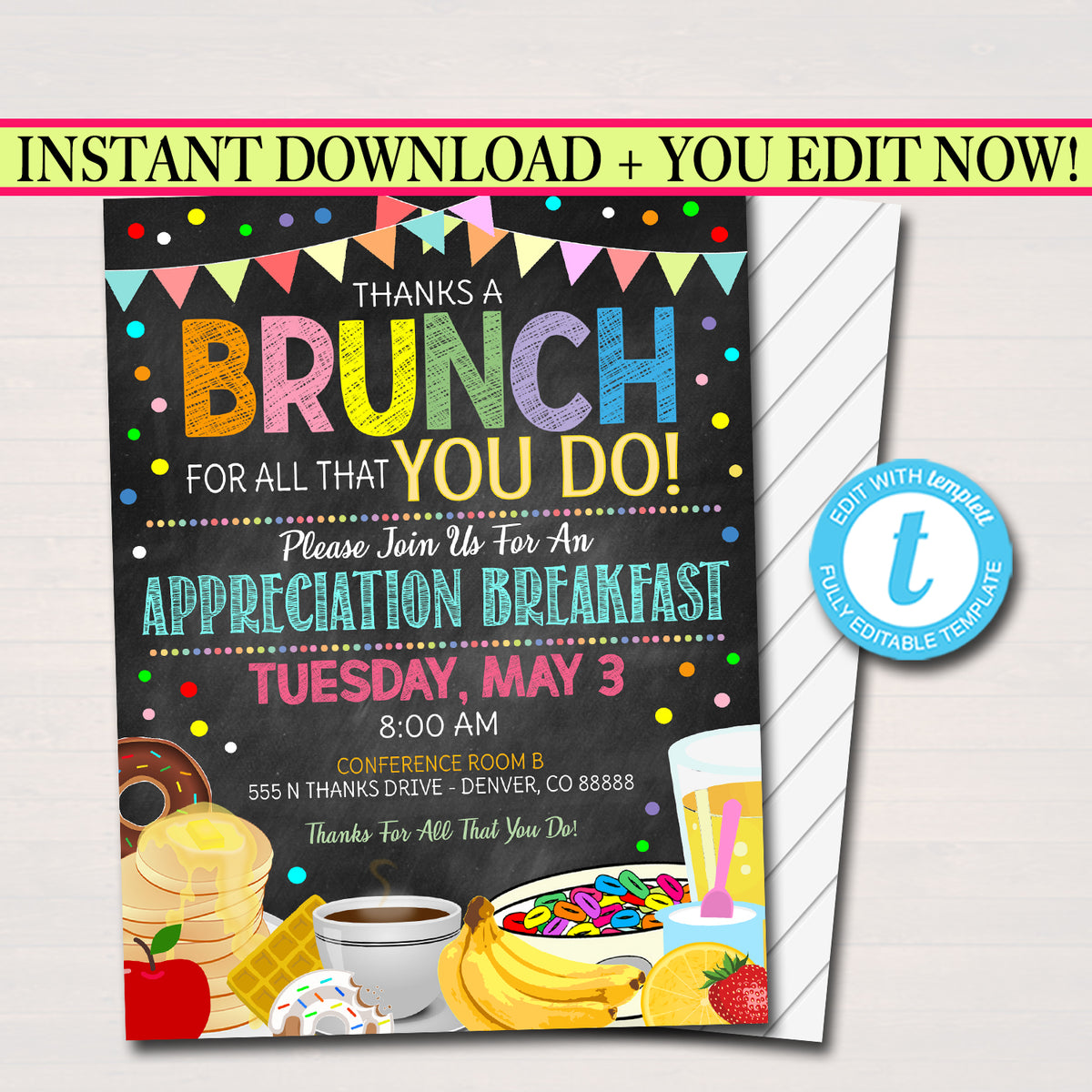 Thanks a Brunch Breakfast Appreciation Printable Invitation — TidyLady ...