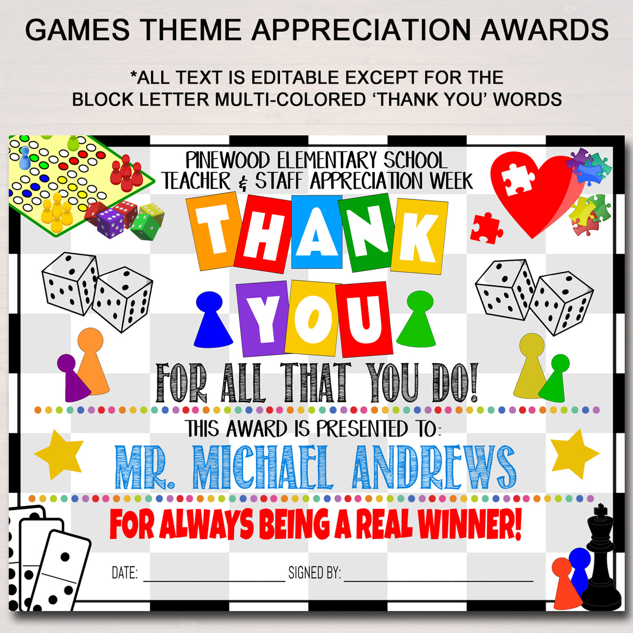 Board Games Theme Teacher Appreciation Week Printable Set — TidyLady ...