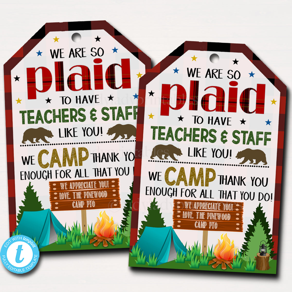 Camping Theme Teacher Appreciation Week Printable Gift Tags — TidyLady ...