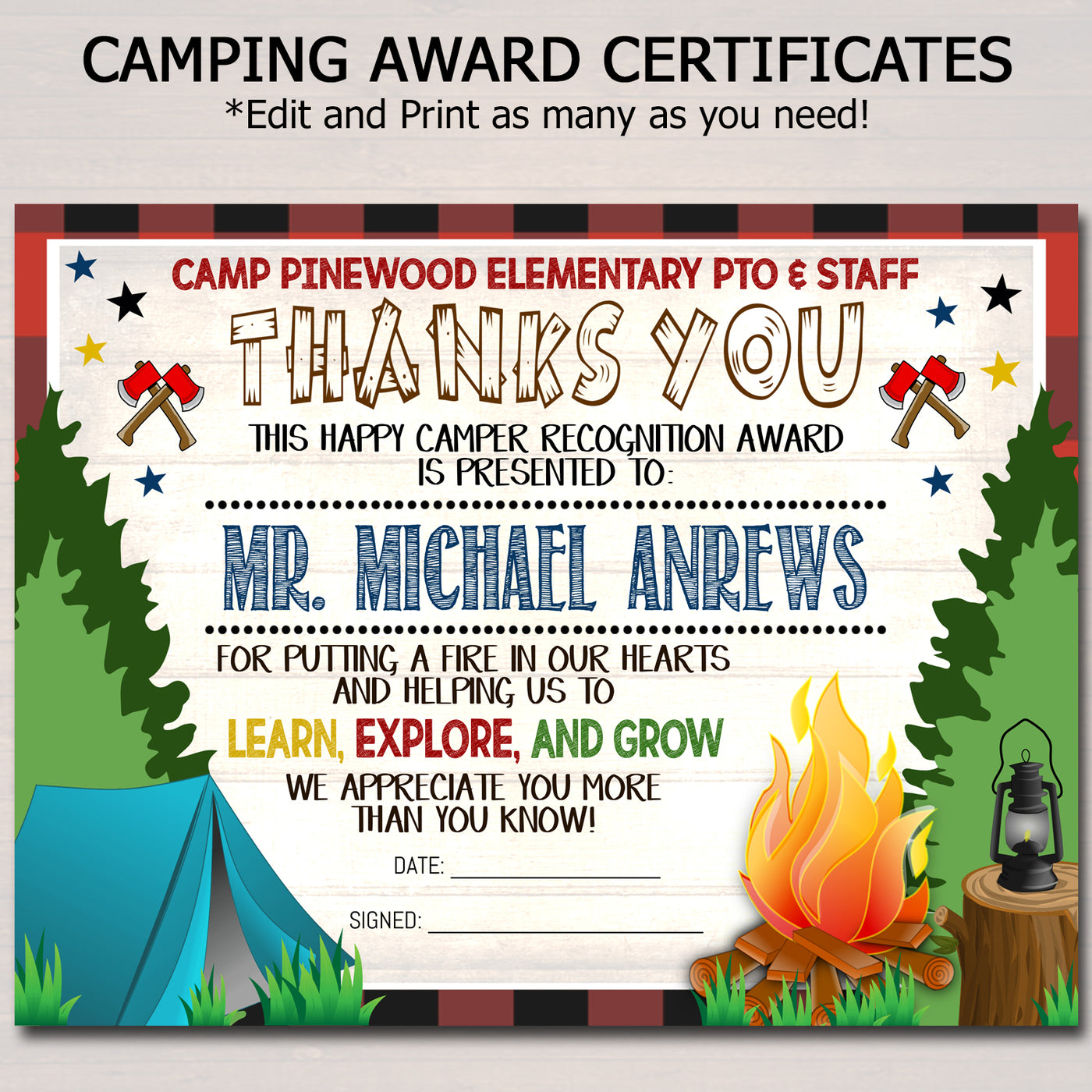 Camp Theme Teacher Appreciation Week Printable Party Set — TidyLady ...