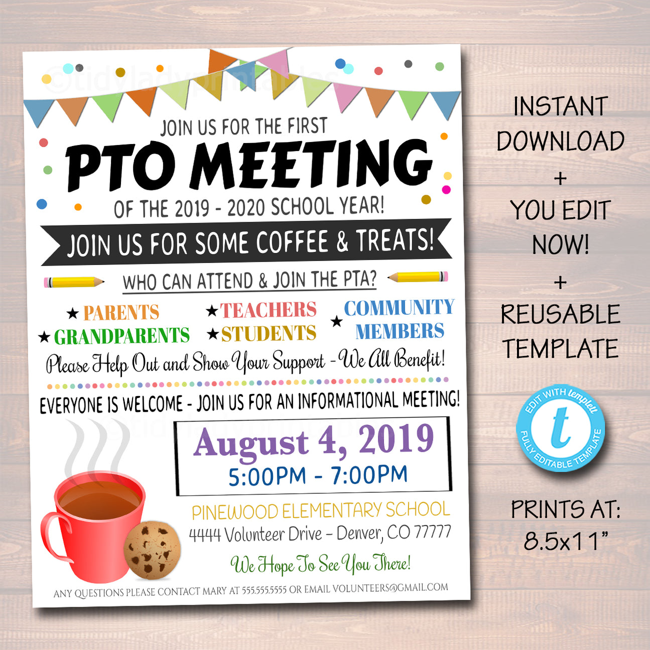 PTO PTA Meeting Event Flyer Template | TidyLady Printables