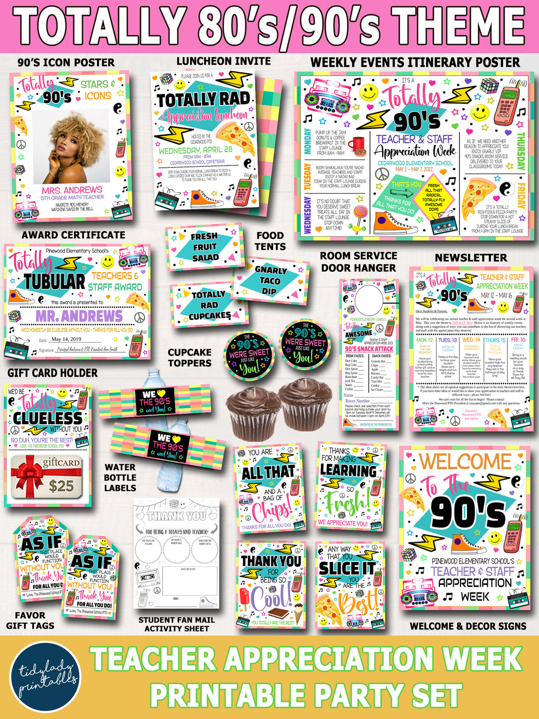 80s 90s Theme Teacher Appreciation Week Printable Party Set — TidyLady ...