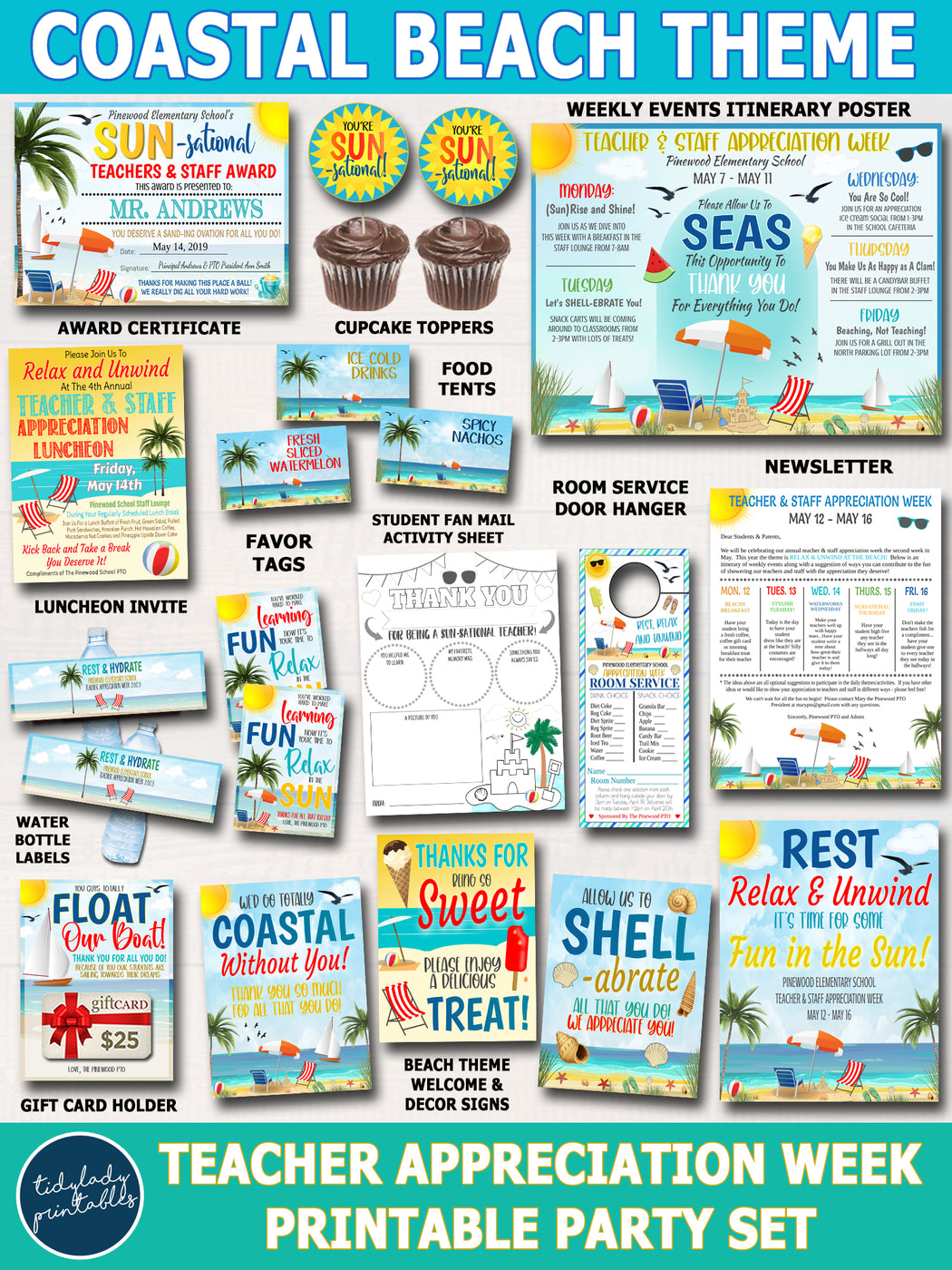 Coastal Beach Theme Teacher Appreciation Week Printable Set — TidyLady ...