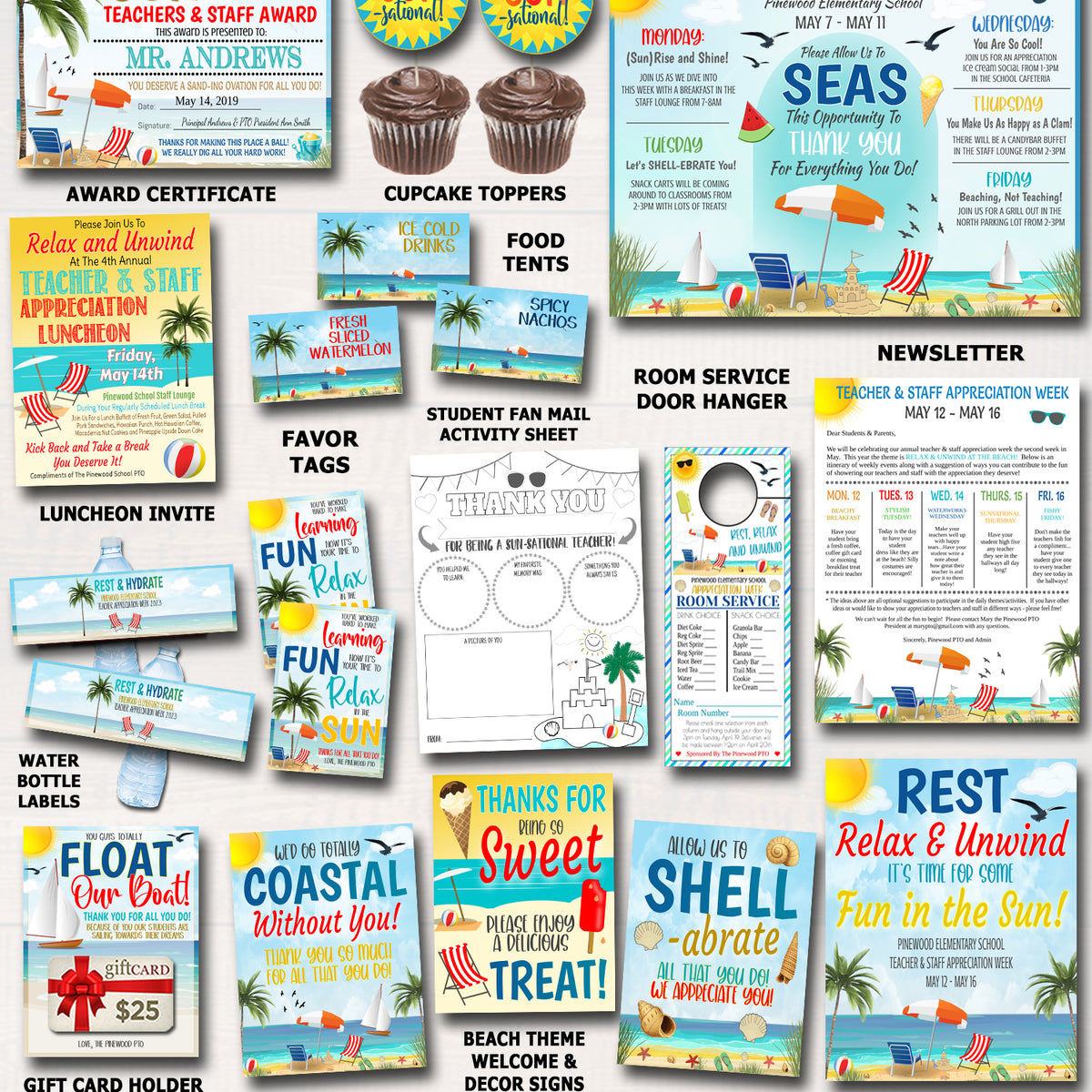Coastal Beach Theme Teacher Appreciation Week Printable Set — TidyLady ...