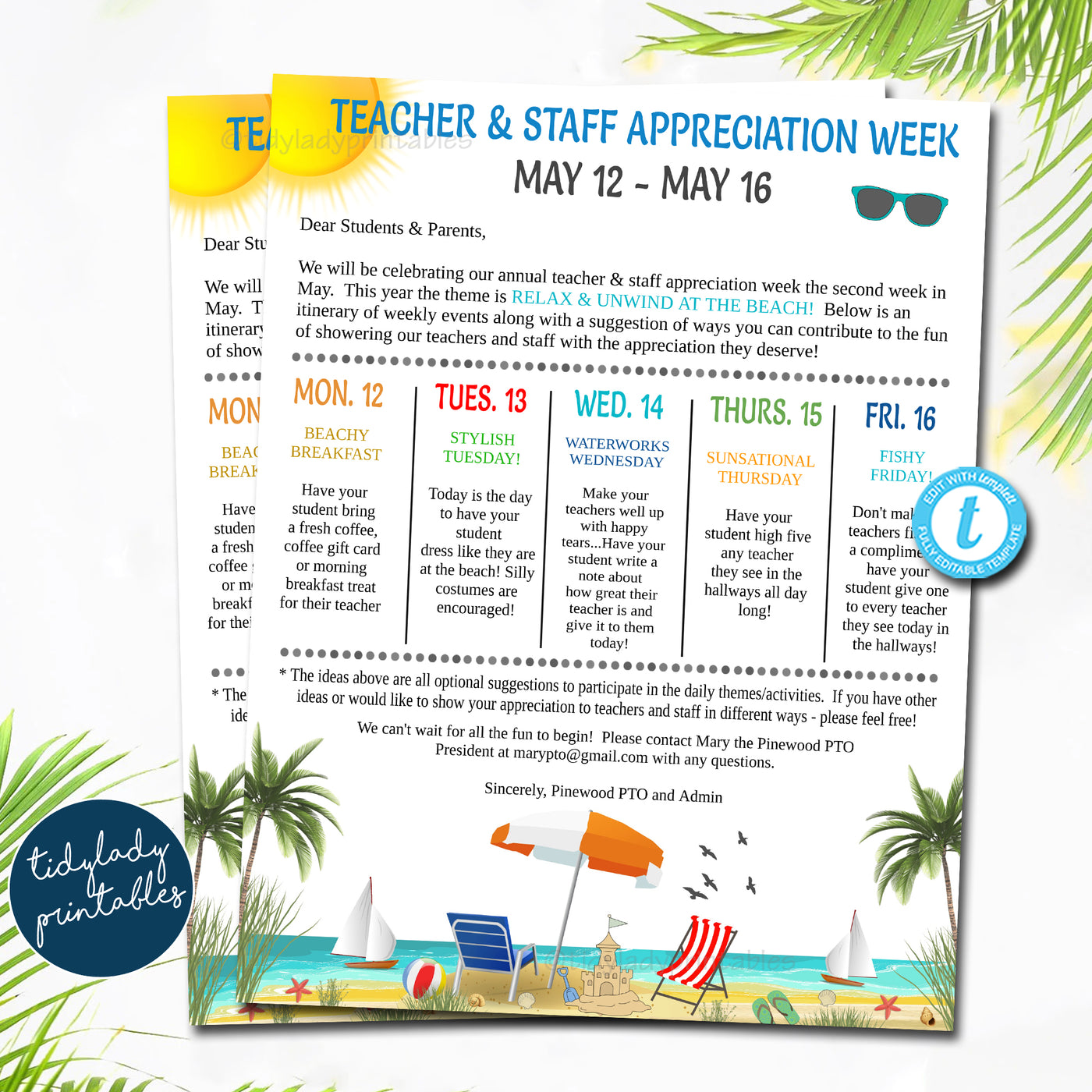 Coastal Beach Theme Teacher Appreciation Week Newsletter — TidyLady ...