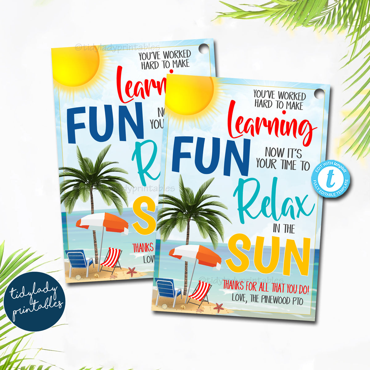 Coastal Beach Theme Summer Teacher Appreciation Gift Tags — TidyLady ...