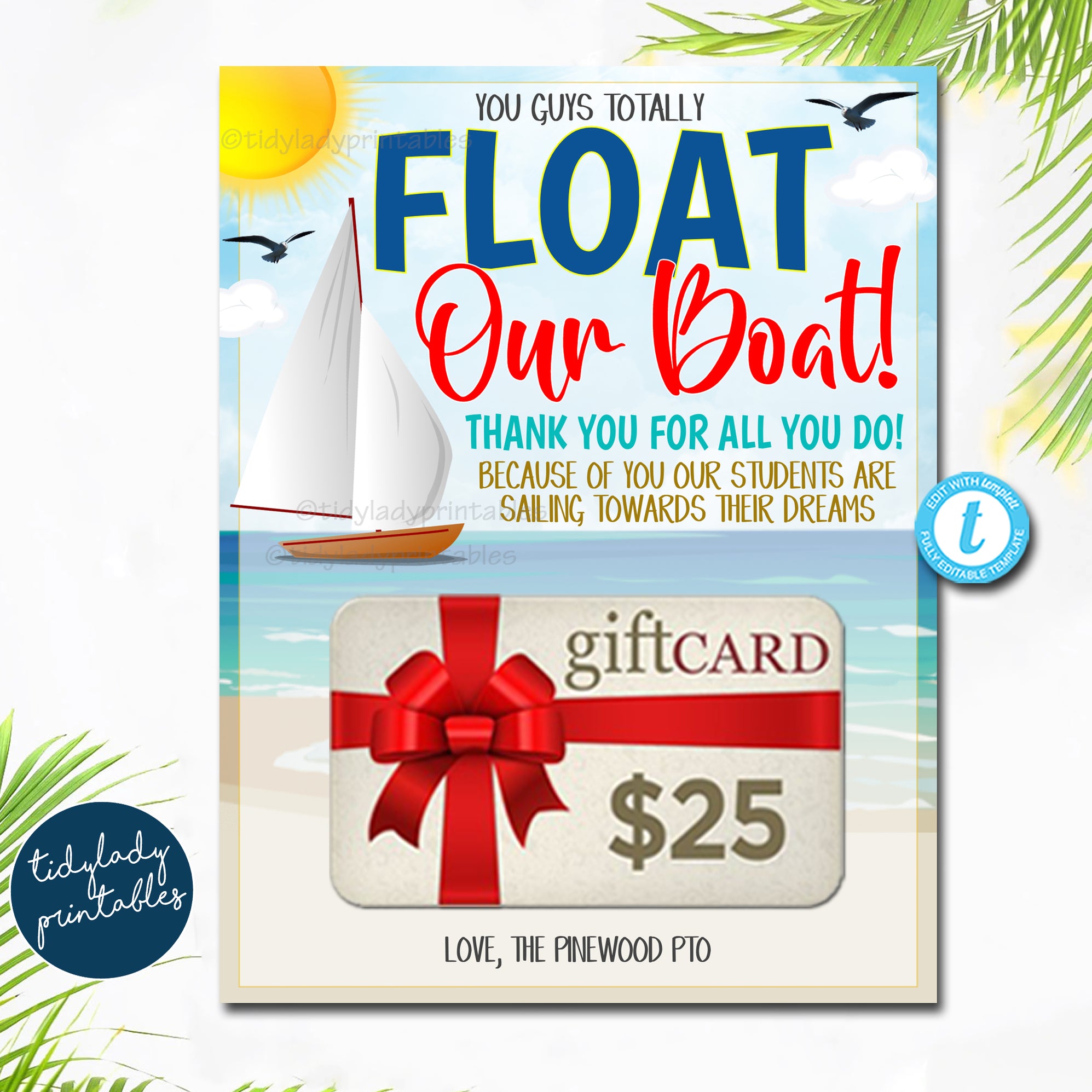 You Float Our Boat Teacher Appreciation Beach Gift Card Holder ...