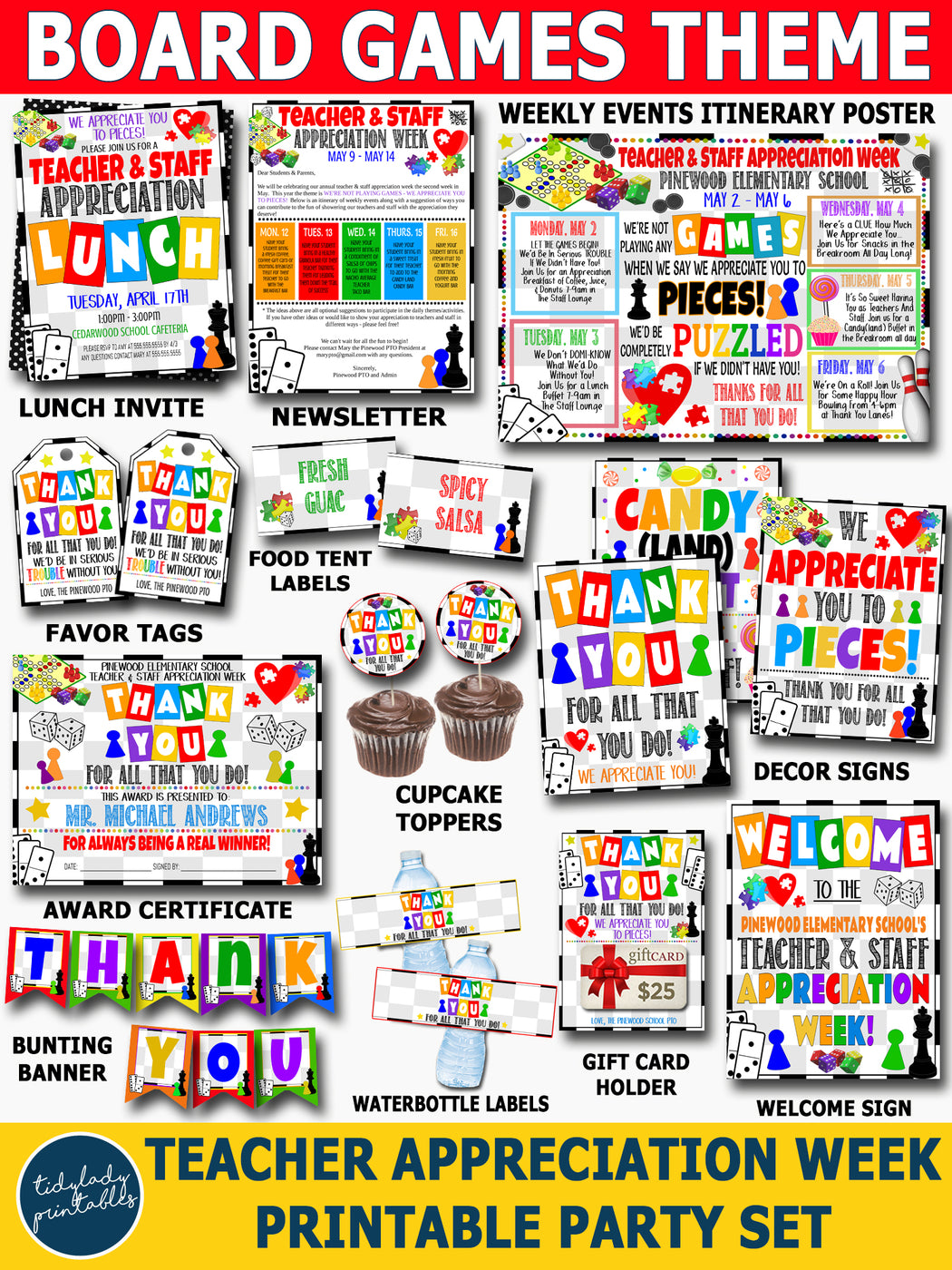 Board Games Theme Teacher Appreciation Week Printable Set — TidyLady ...