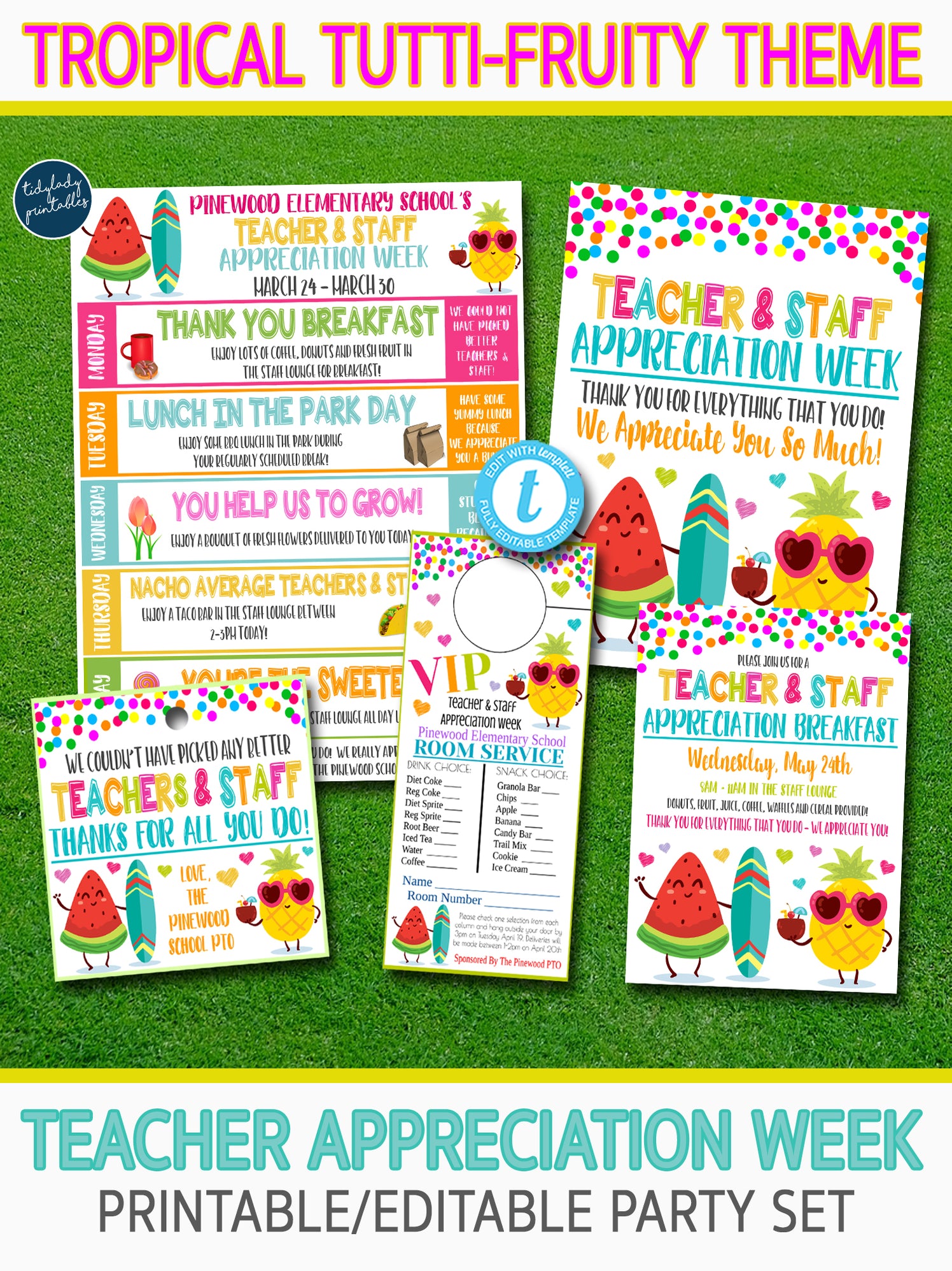 Tropical Fruit Luau Teacher Staff Appreciation Week Party Set ...