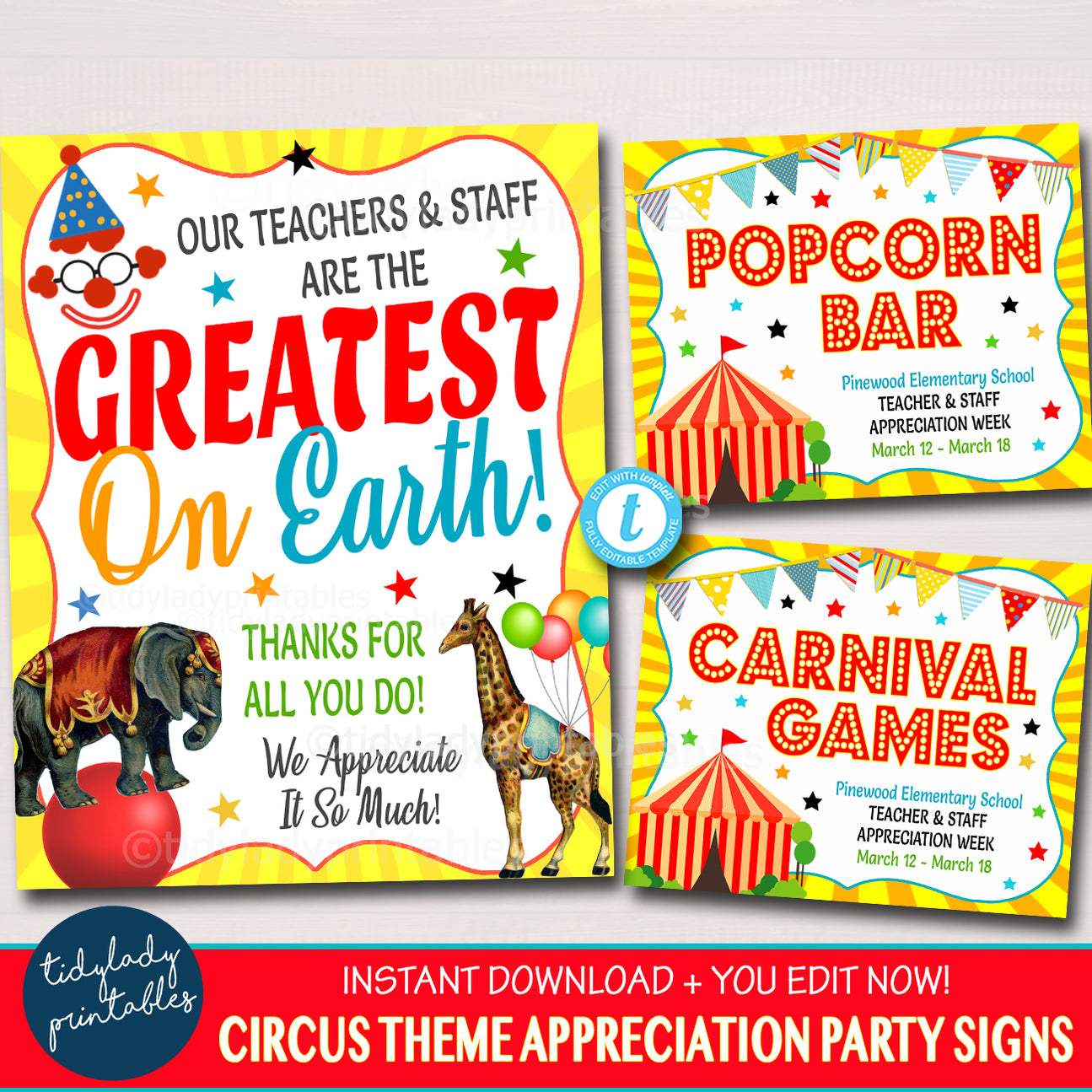 Circus Theme Teacher Appreciation Week Printable Party Set — TidyLady ...