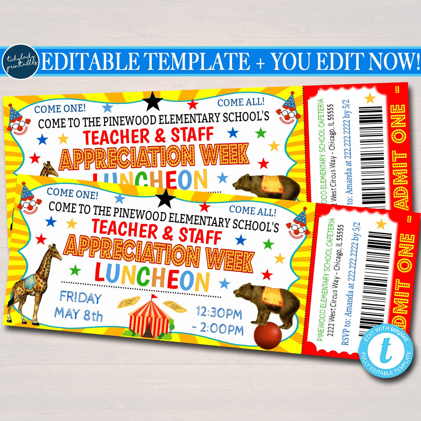 Circus Theme Teacher Appreciation Week Printable Party Set — TidyLady ...