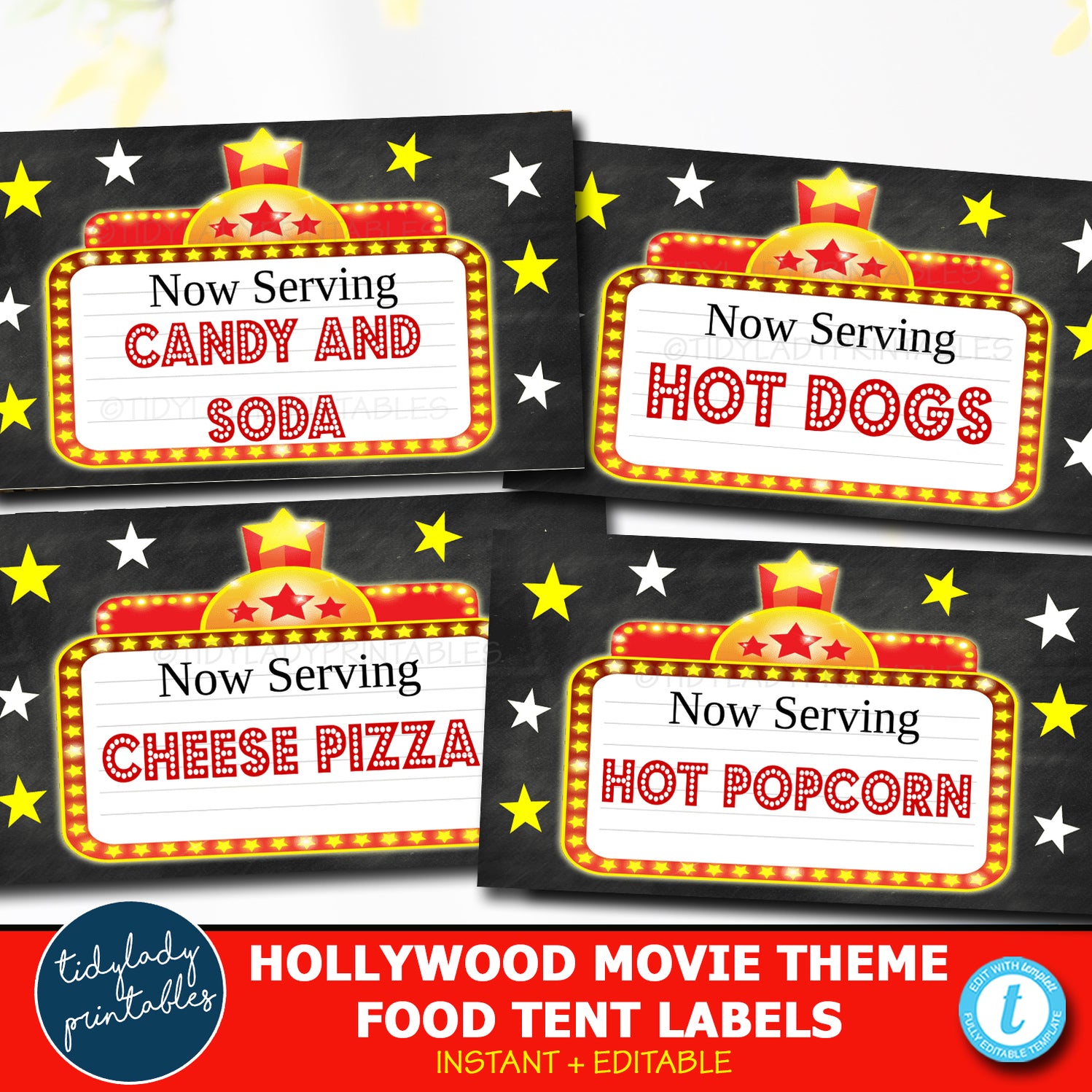Movie Night Theme Party Food Tent Labels | TidyLady Printables