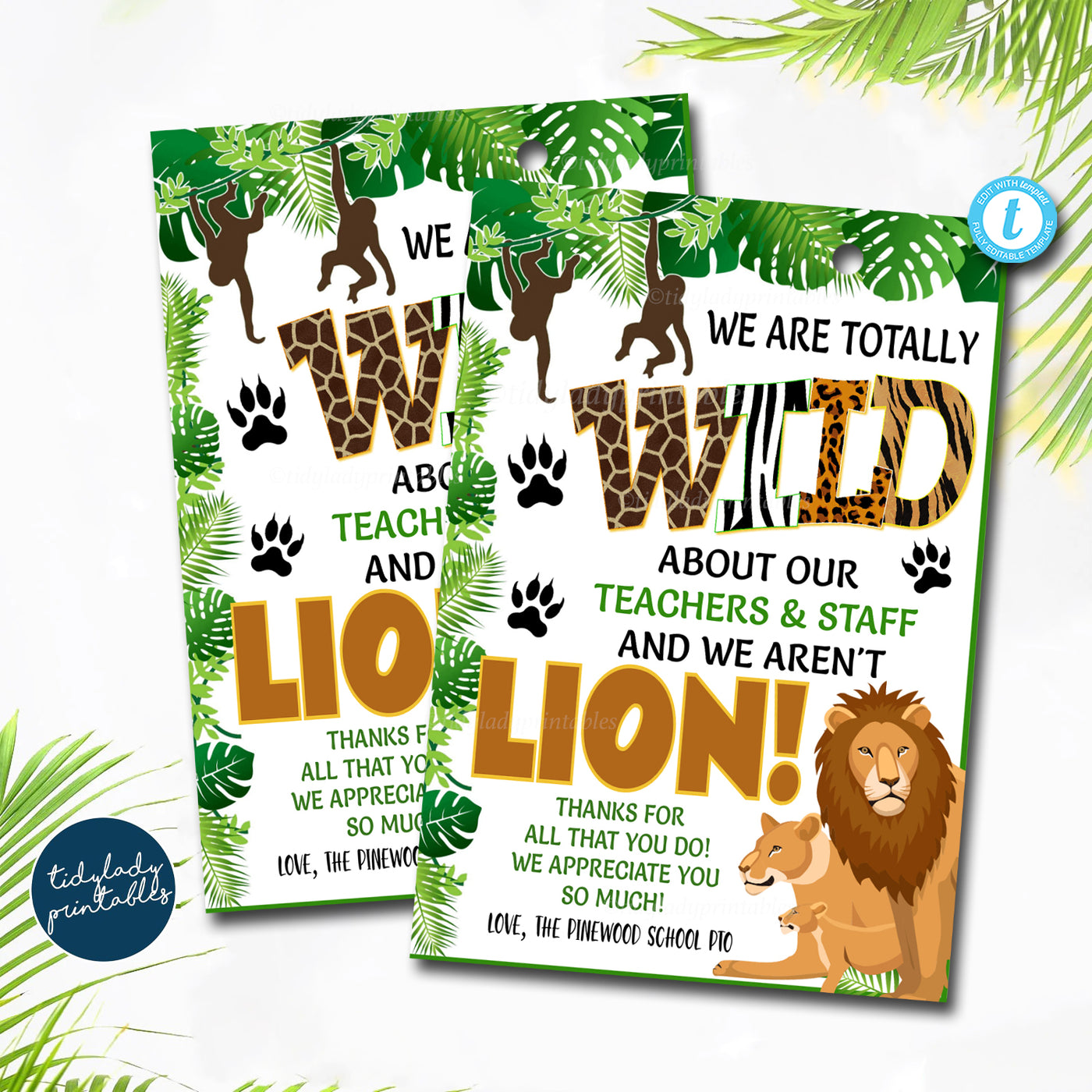 Jungle Zoo Theme Staff Teacher Appreciation Printable Gift Tag ...