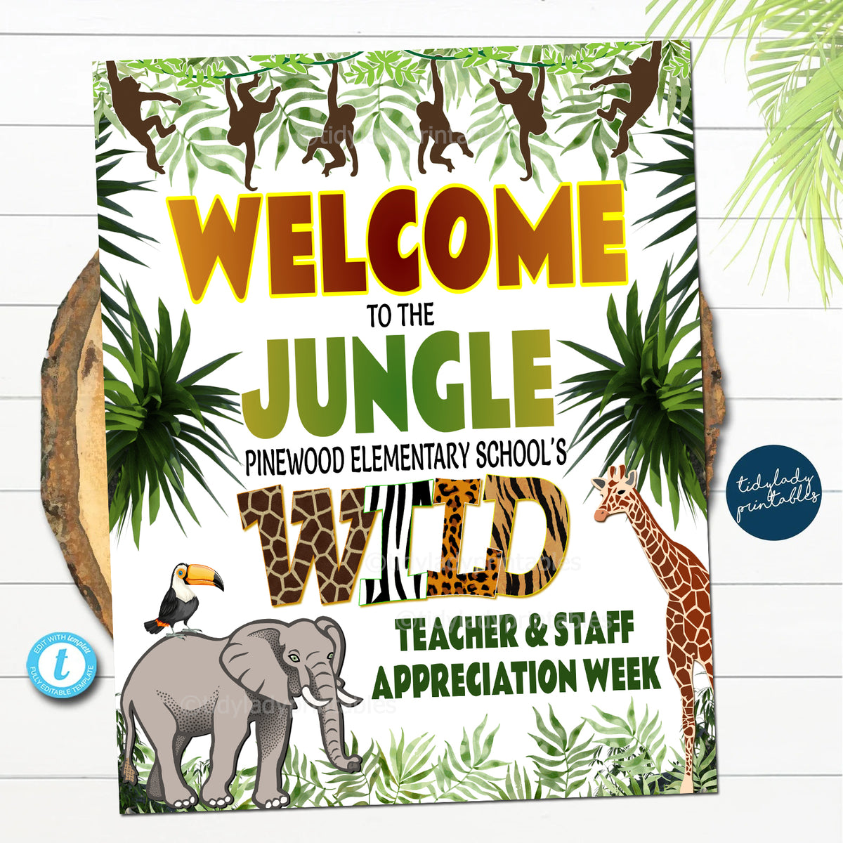 Jungle Theme Teacher Appreciation Week Printable Welcome Sign ...