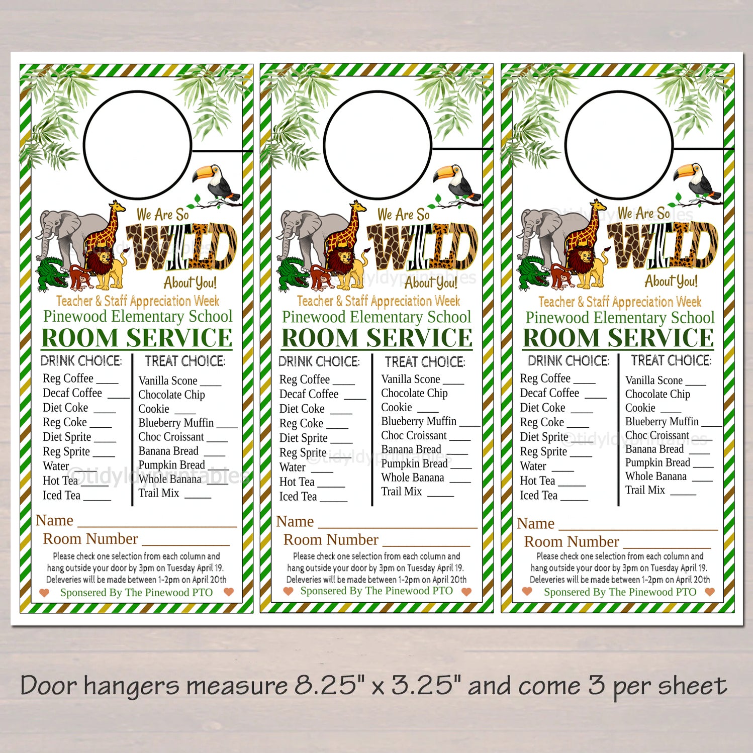 Jungle Zoo Theme Room Service Appreciation Week Door Hanger — TidyLady ...