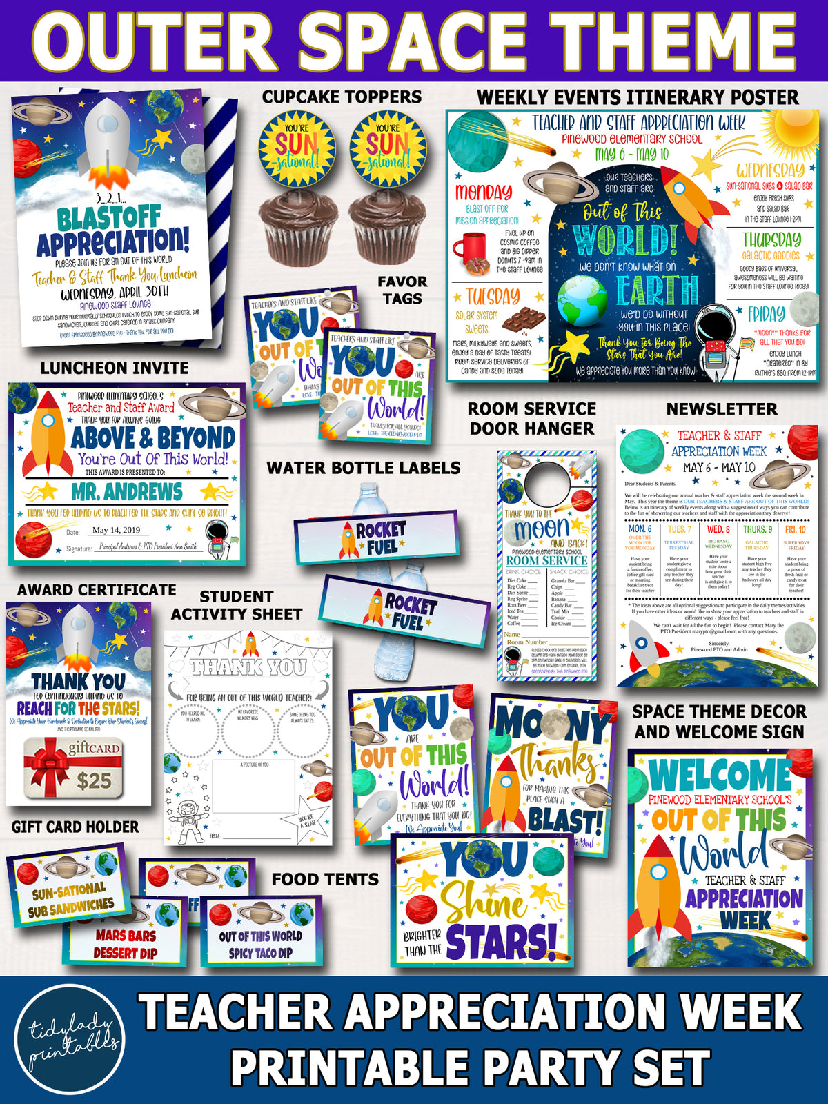 Outer Space Theme Teacher Appreciation Week Printable Party Set ...