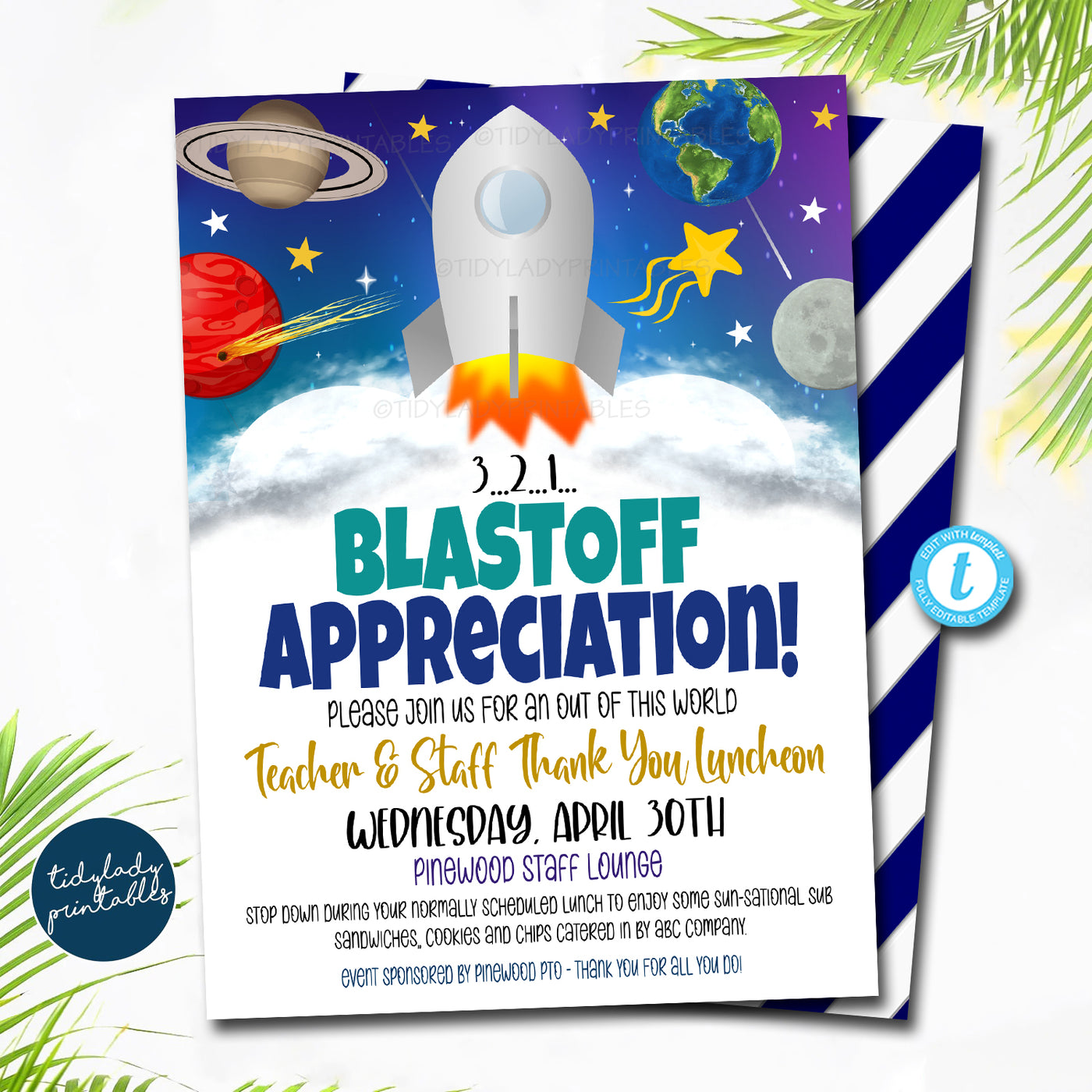 Outer Space Theme Teacher Appreciation Week Printable Party Set ...