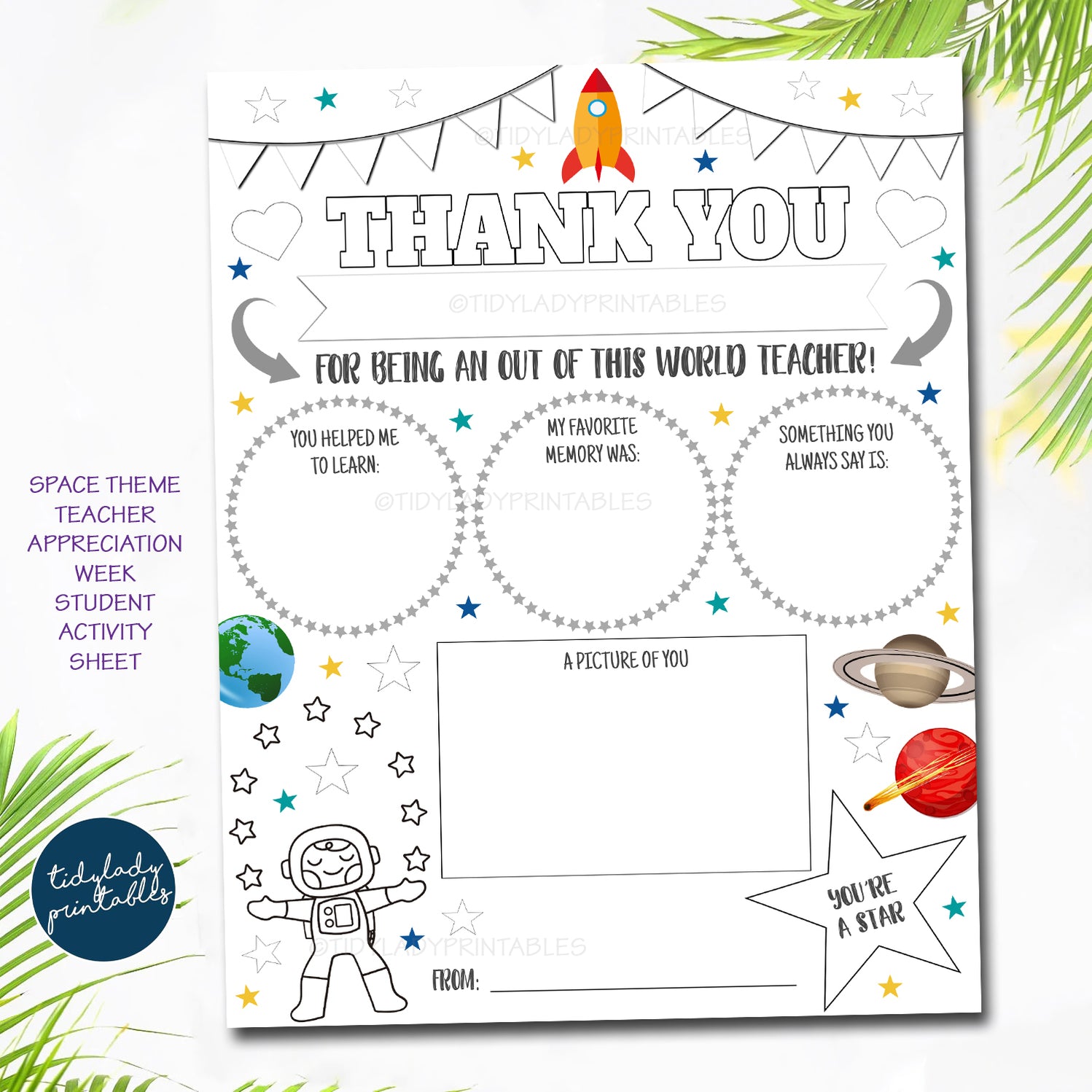 Outer Space Theme Teacher Appreciation Week Printable Party Set ...