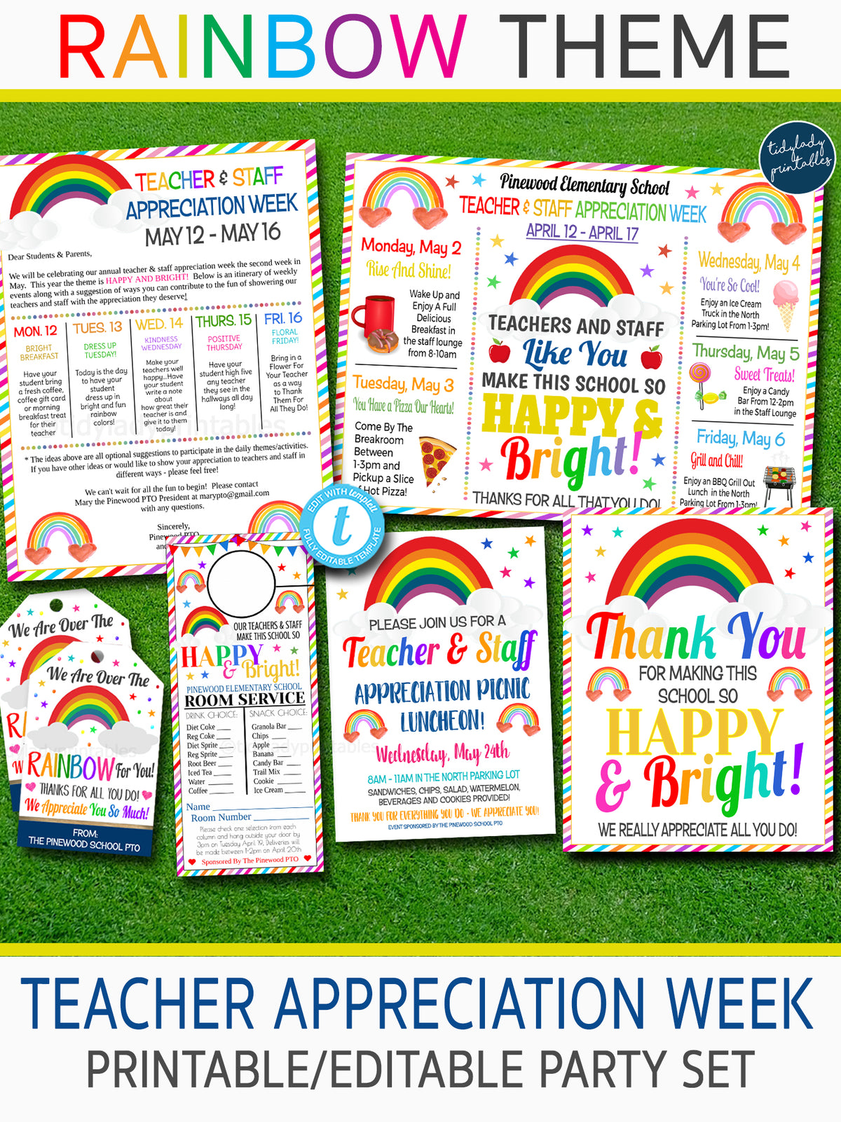 Rainbow Theme Teacher Appreciation Week Printable Party Set — TidyLady ...