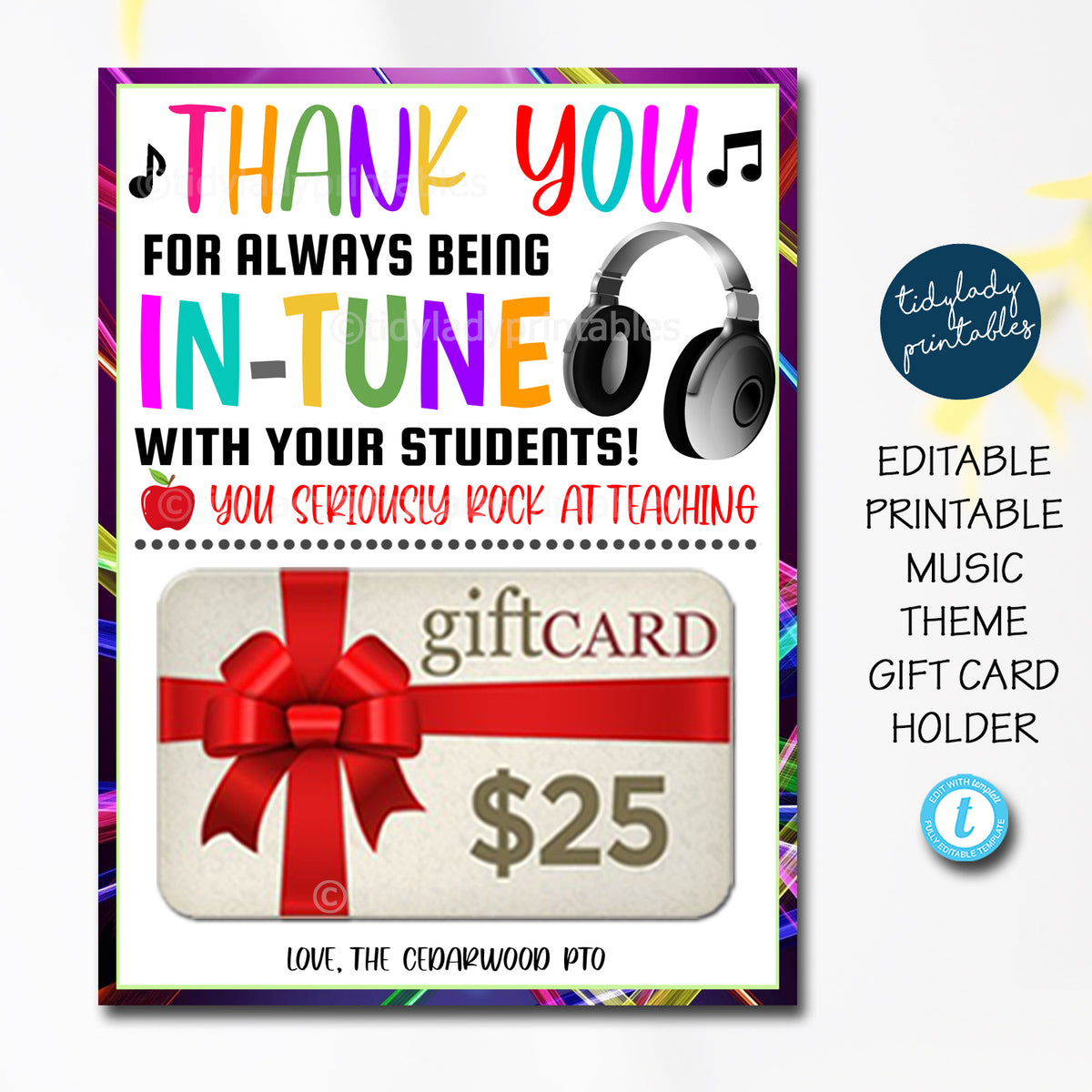 Music Teacher Appreciation Printable Tunes Gift Card Holder — TidyLady ...
