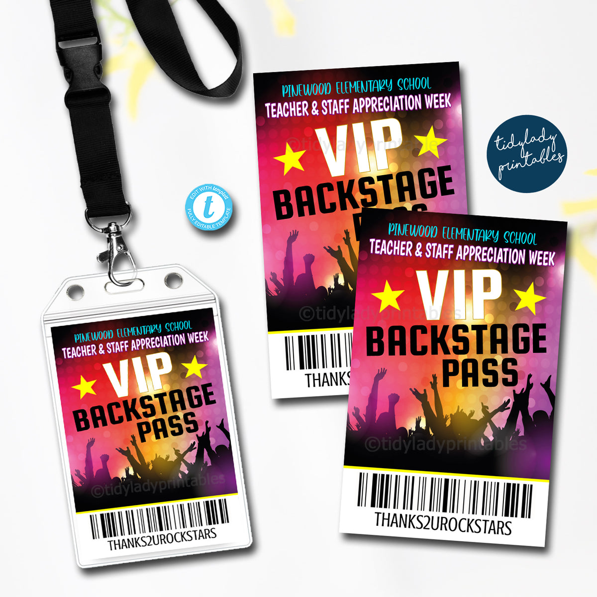 Rockstar Theme Teacher Appreciation Week VIP Backstage Pass — TidyLady ...