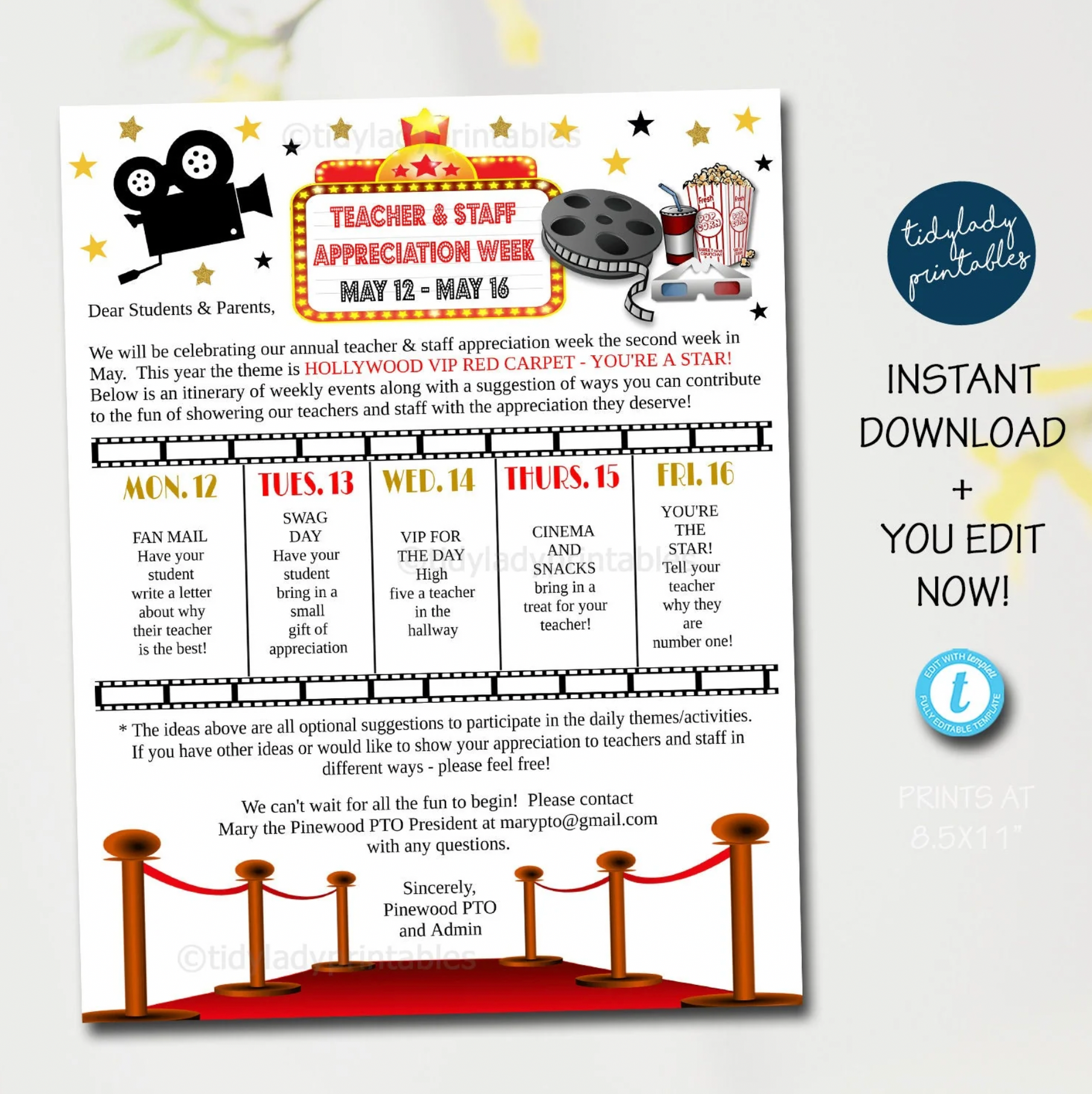 Hollywood Movie Theme Teacher Appreciation Week Party Set — TidyLady ...