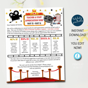 Hollywood Movie Theme Teacher Appreciation Week Party Set — TidyLady ...