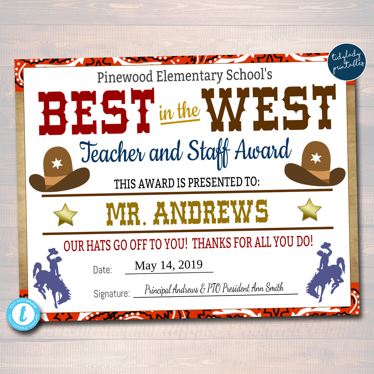 Western Teacher Appreciation Printable Award Certificates — TidyLady ...