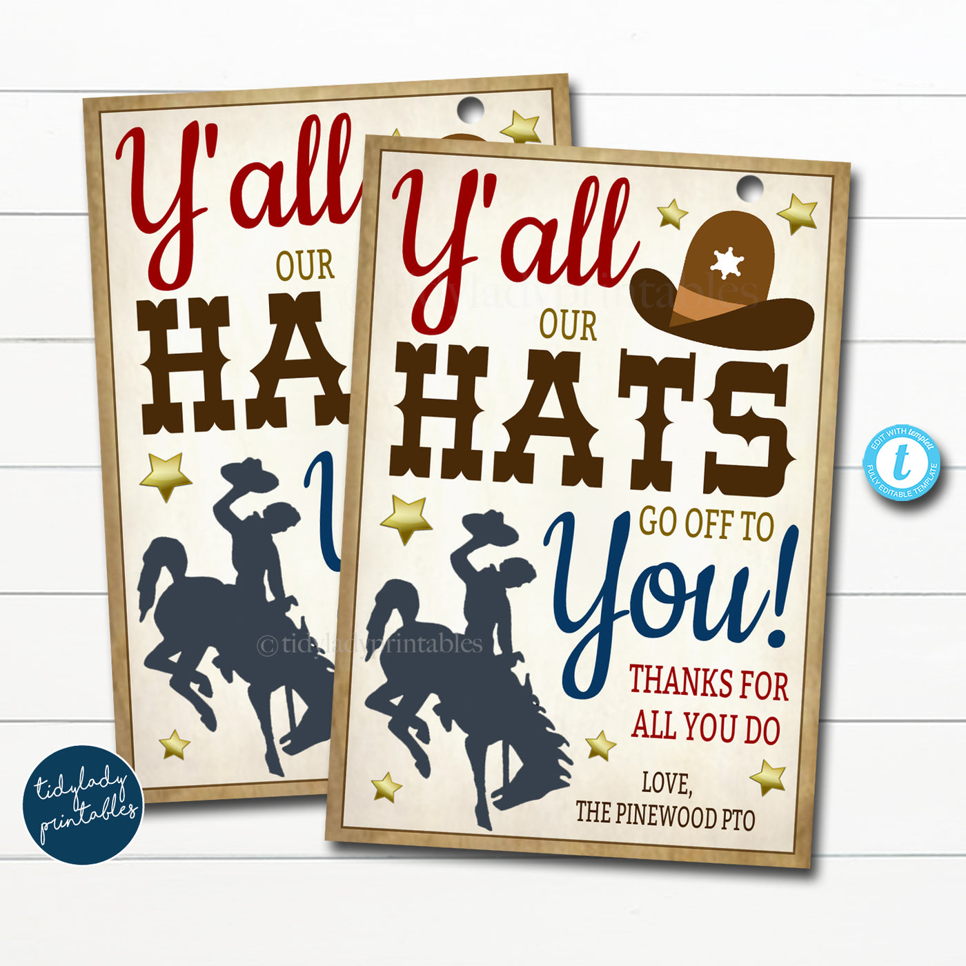 Western Theme Staff Teacher Thank You Printable Gift Tags — TidyLady ...