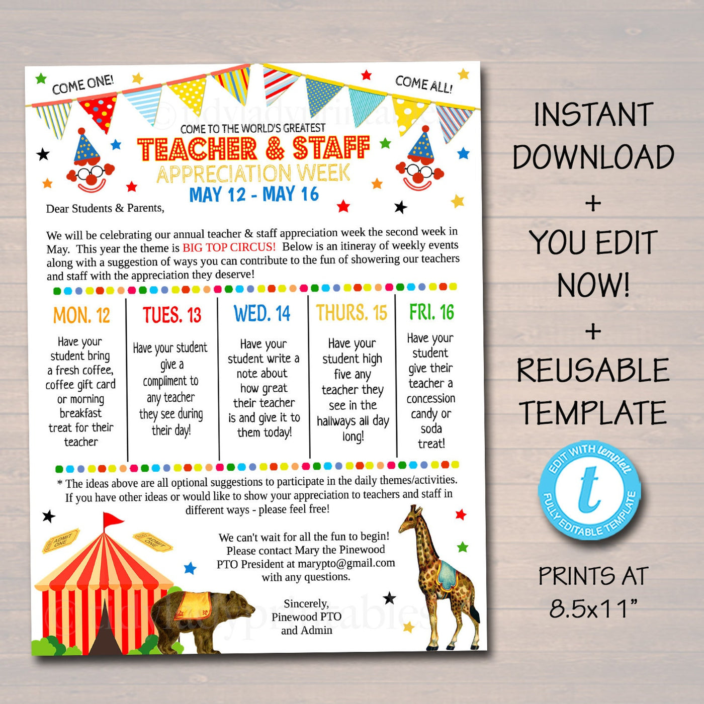 Circus Theme Teacher Appreciation Week Printable Party Set — TidyLady ...