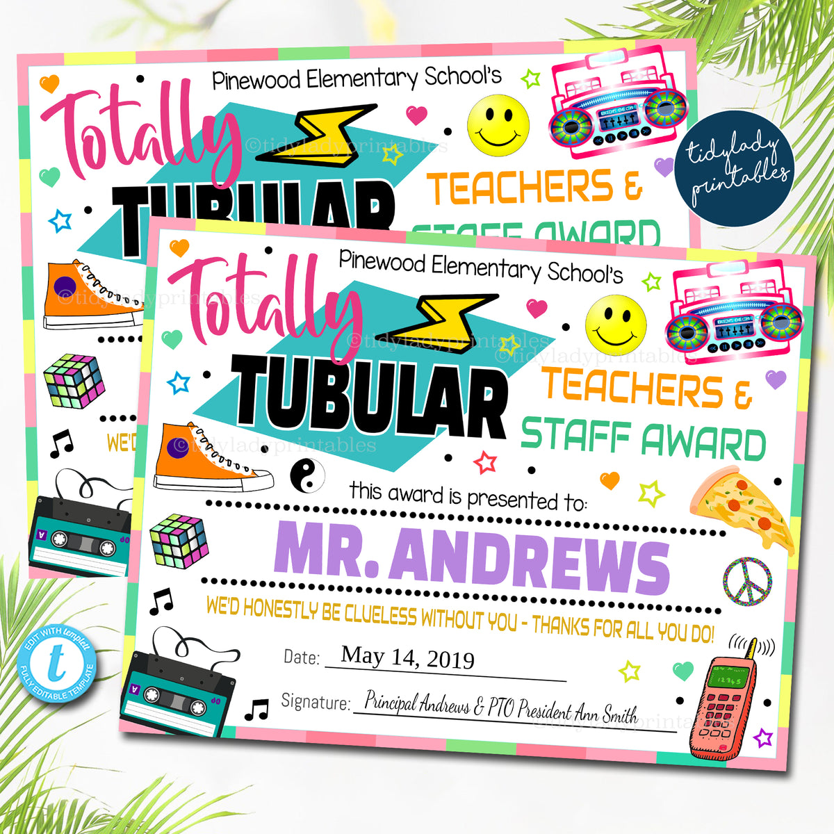 80s 90s Theme Teacher Appreciation Week Award Certificates — TidyLady ...