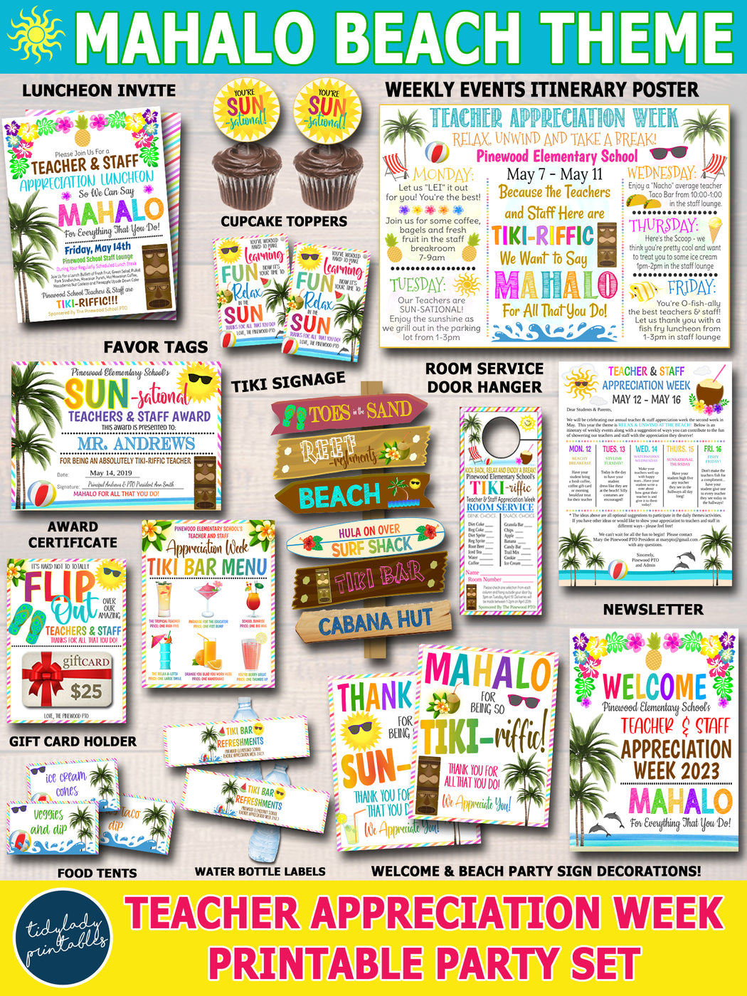 Mahalo Beach Theme Teacher Appreciation Week Printable Set — TidyLady ...