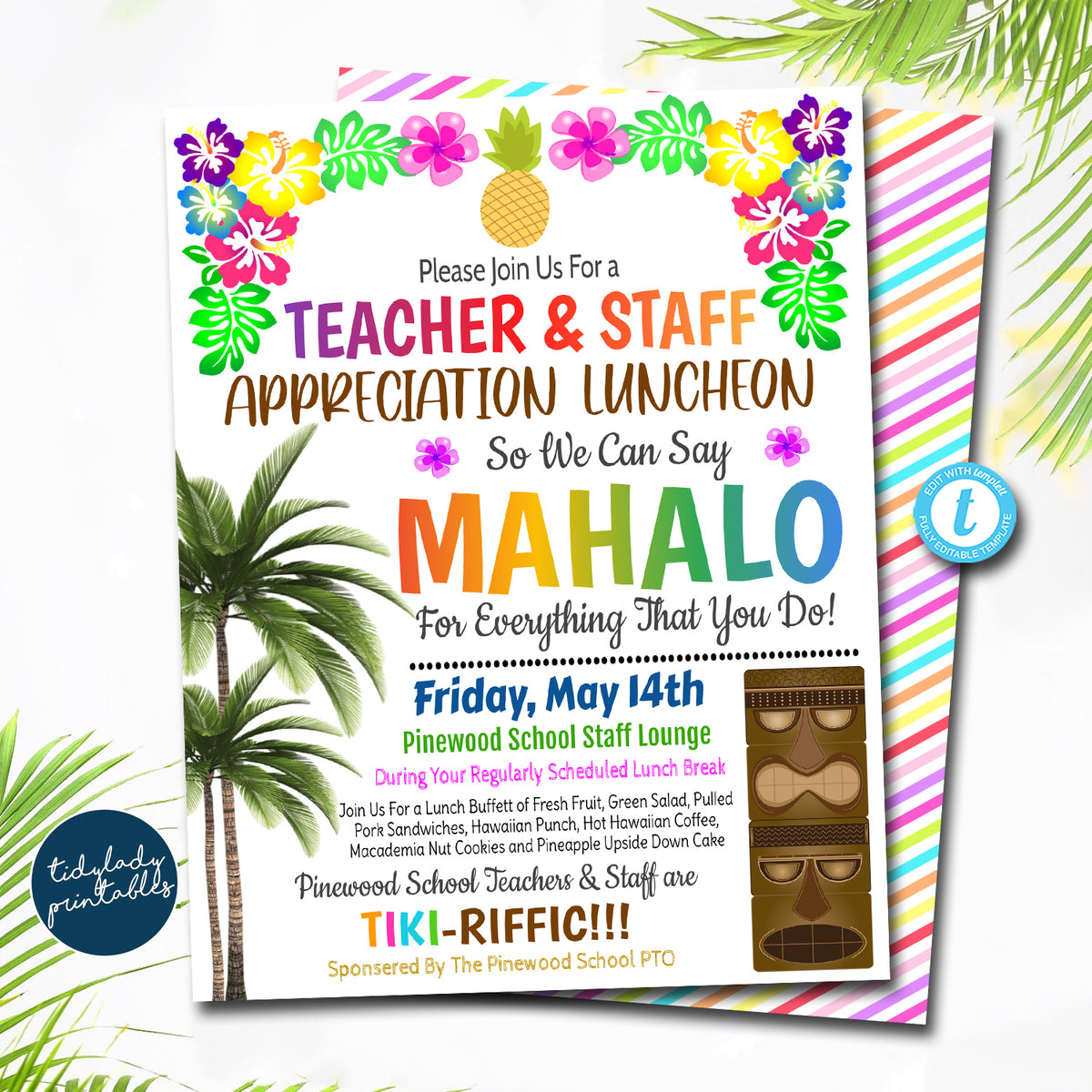 Luau Theme Mahalo Teacher Appreciation Week Staff Invitation — TidyLady ...