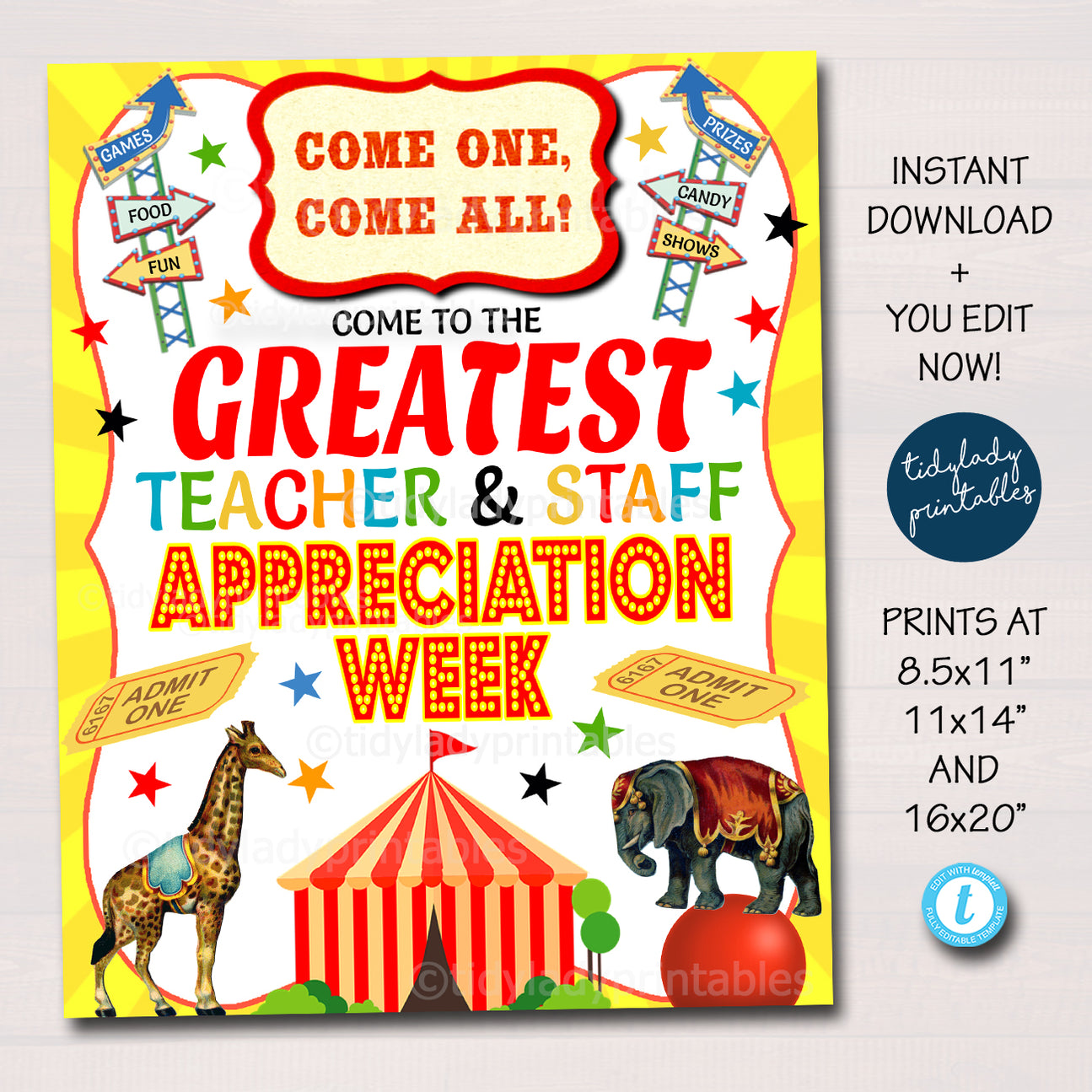 Circus Theme Teacher Appreciation Week Printable Party Set — TidyLady ...
