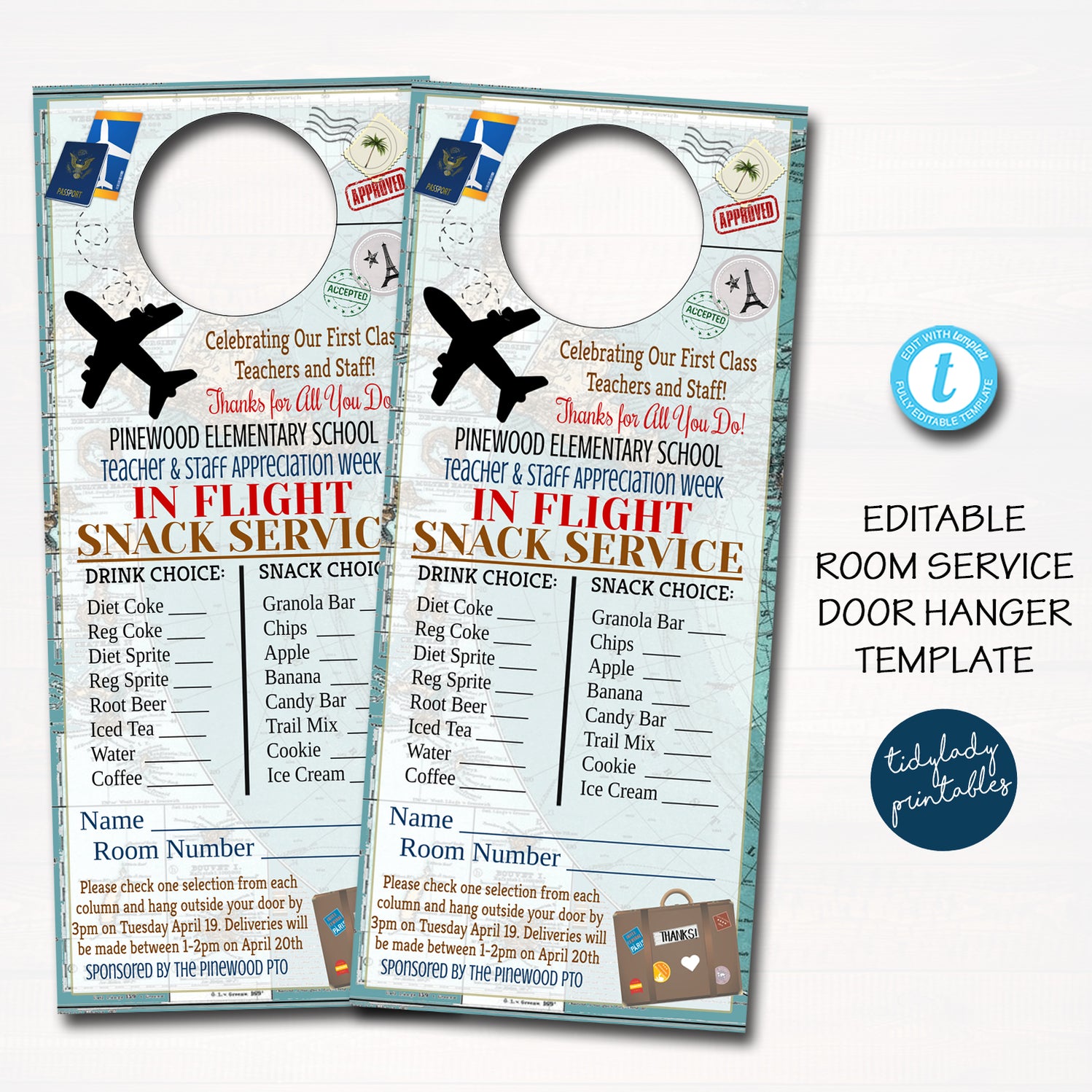 World Travel Theme Room Service Appreciation Week Door Hanger ...