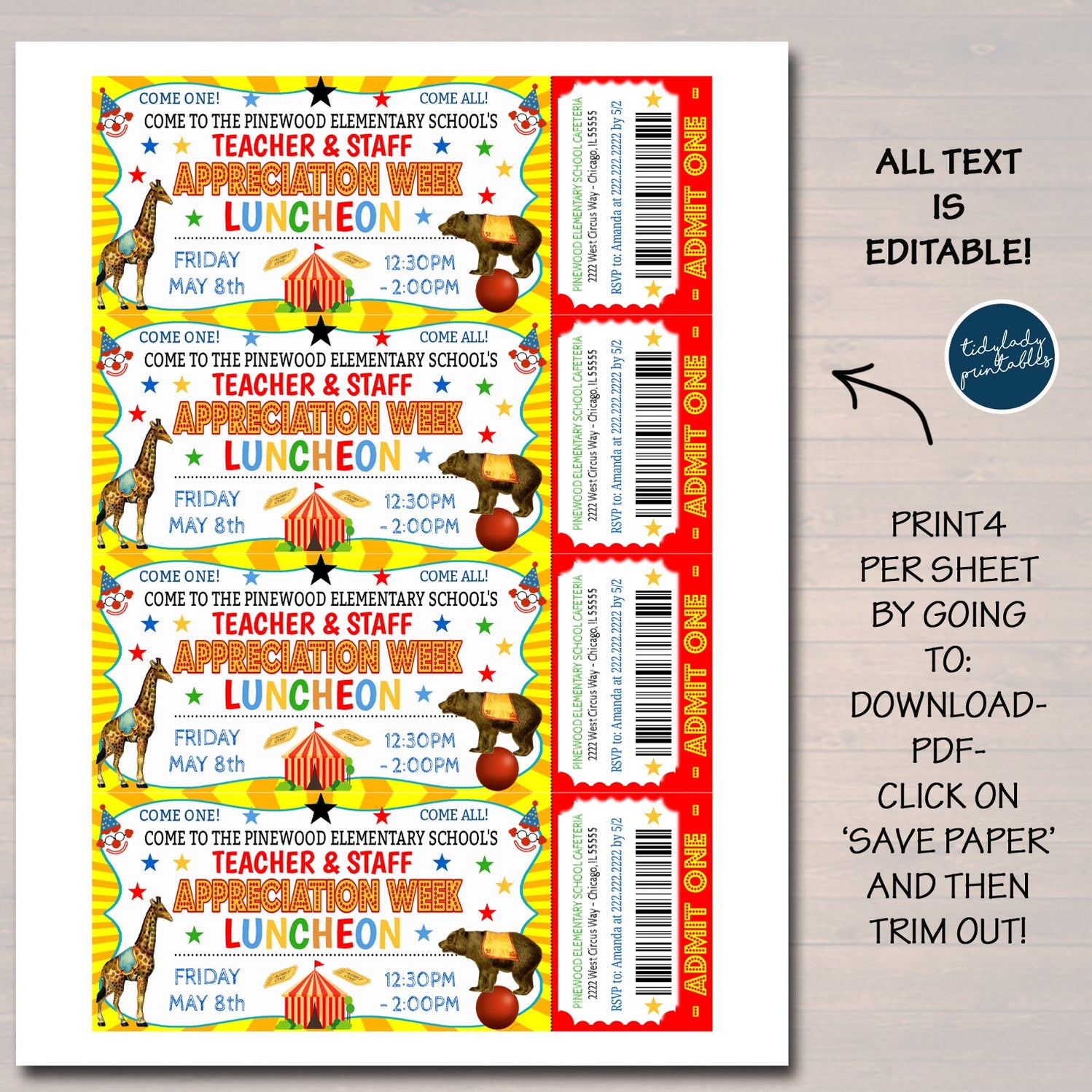 Circus Theme Teacher Appreciation Week Printable Party Set — TidyLady ...