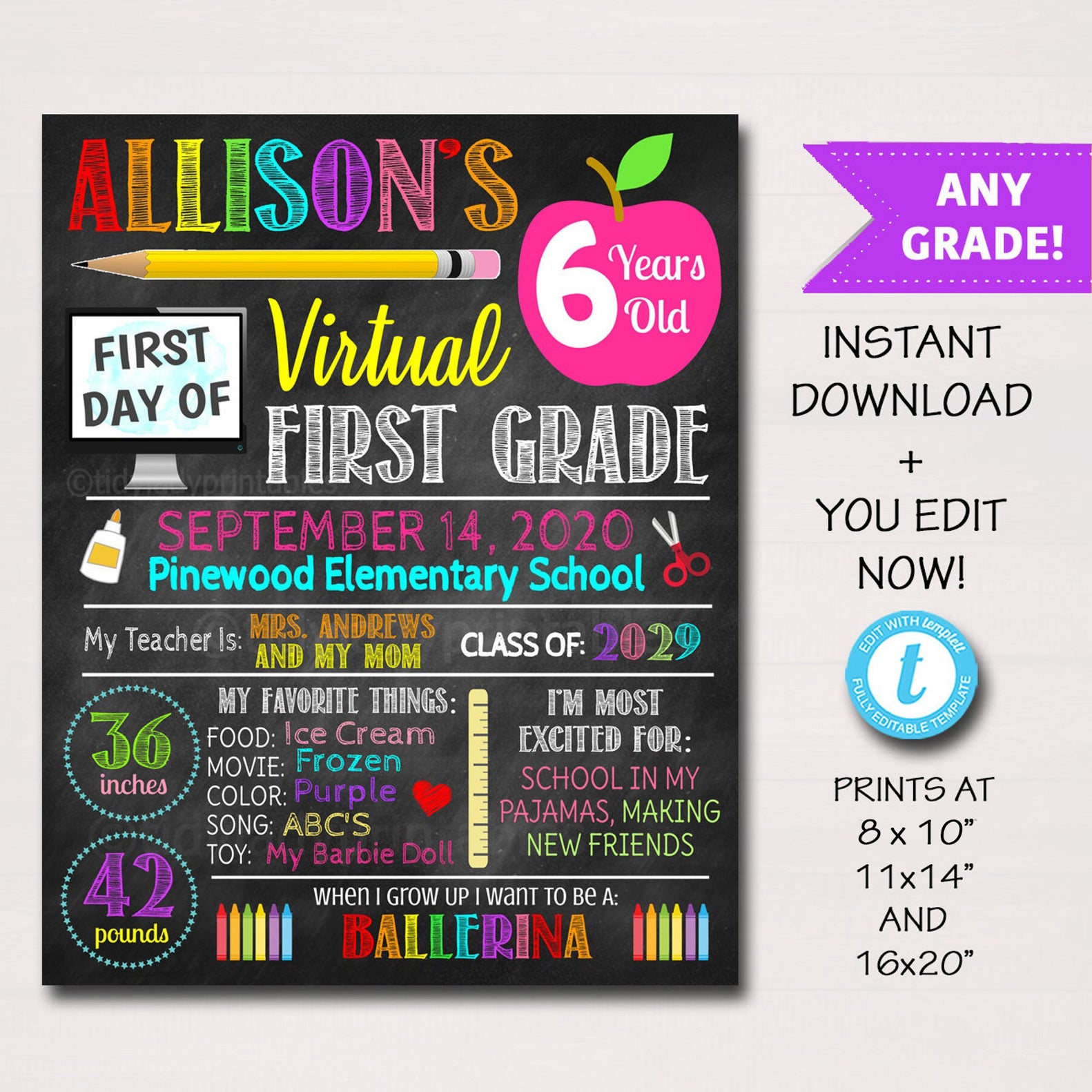 First Day Of Virtual School Sign | TidyLady Printables