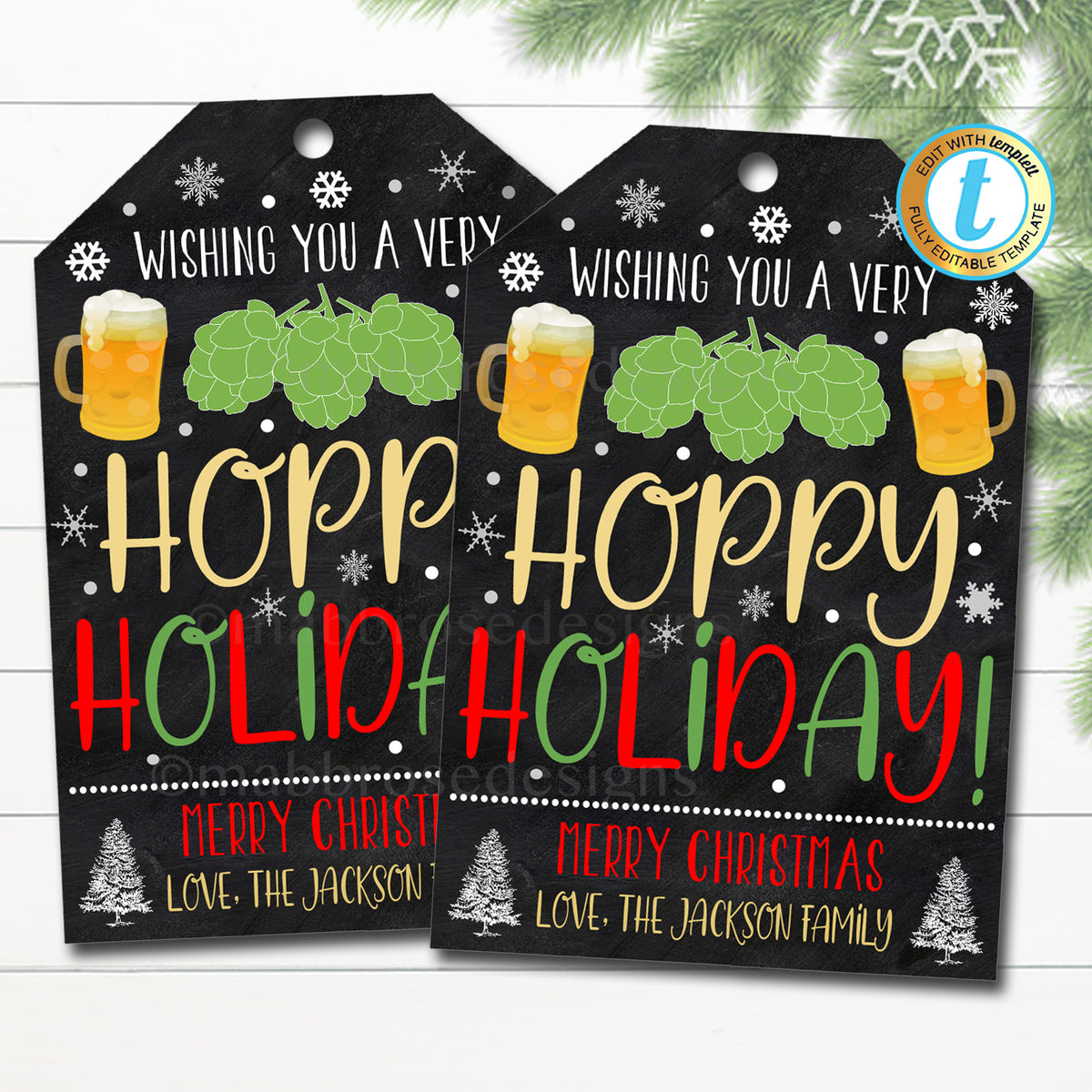 Christmas Beer Gift Tags, Wishing You a Hoppy Holiday Printable ...