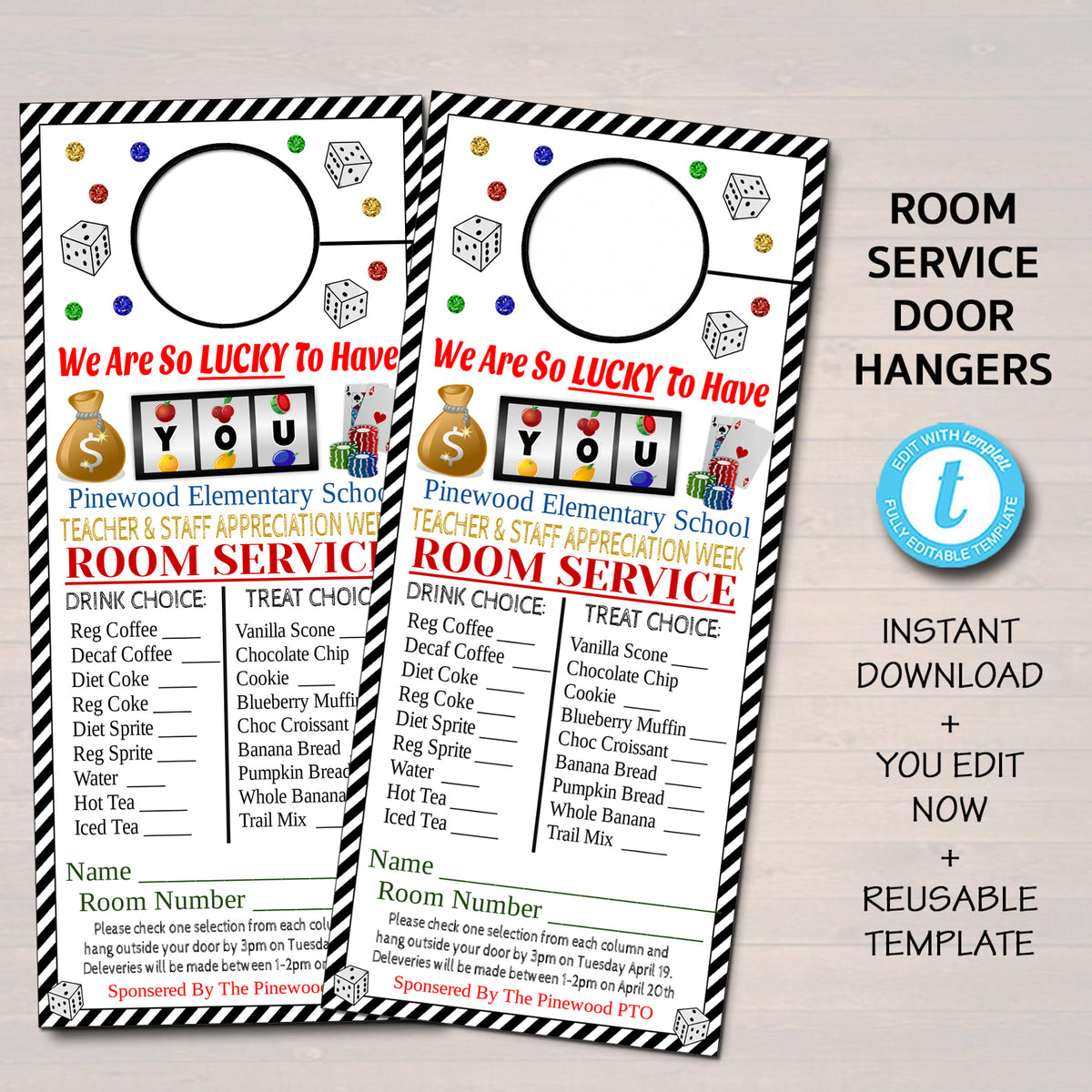 Casino Room Service Door Hangers - Teacher Appreciation Week — TidyLady ...