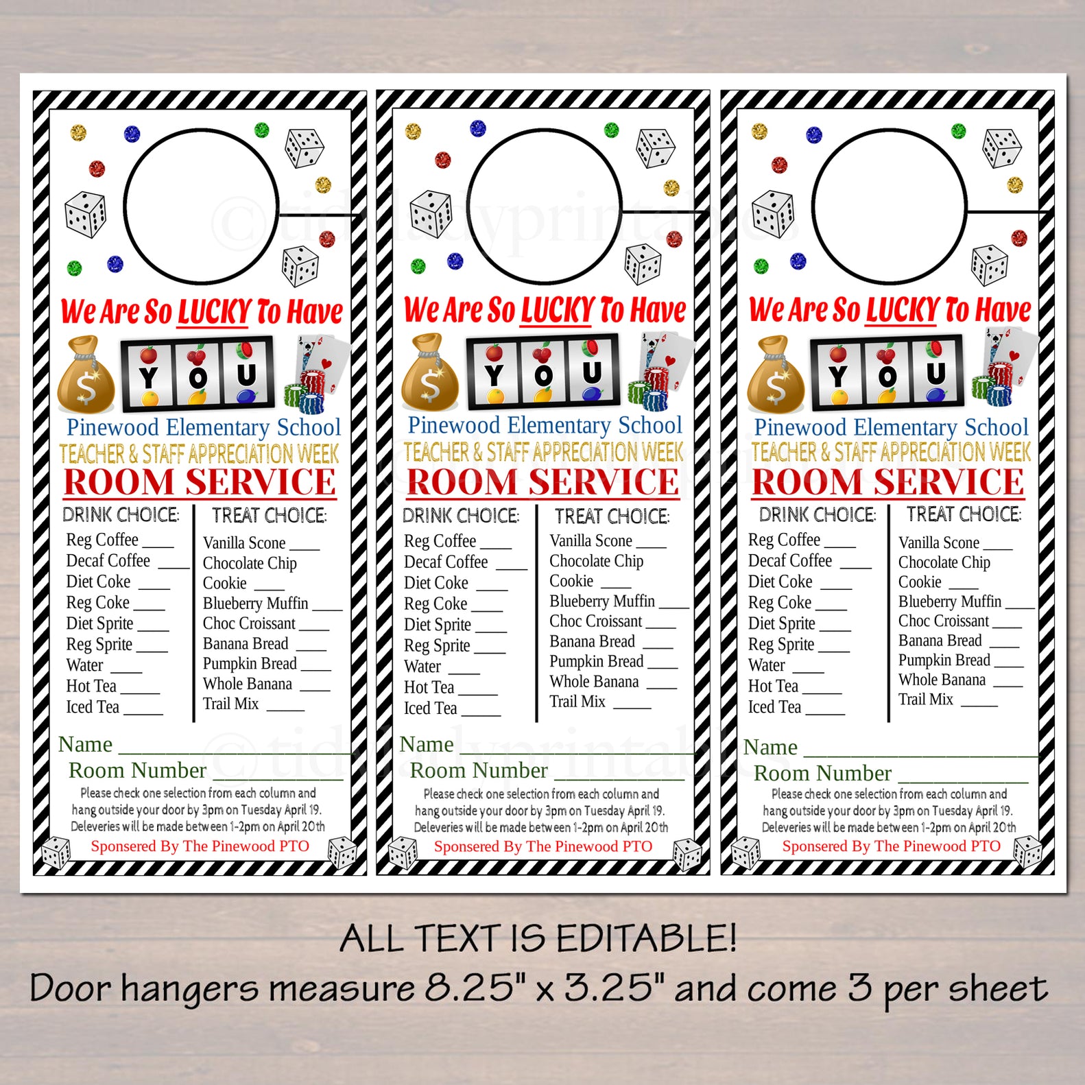 Casino Room Service Door Hangers - Teacher Appreciation Week — TidyLady ...