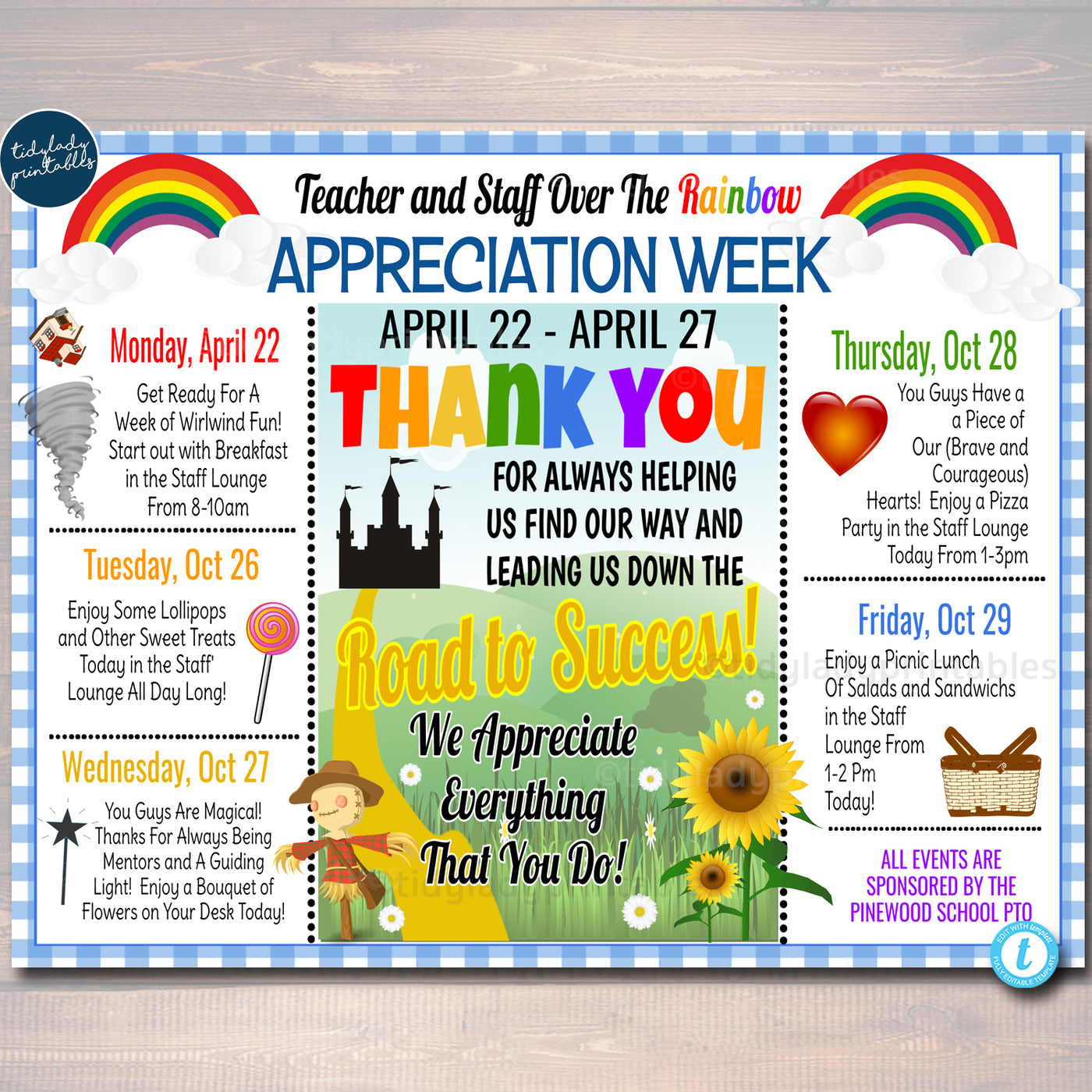 Over The Rainbow Themed Teacher Appreciation Week Printable — TidyLady ...