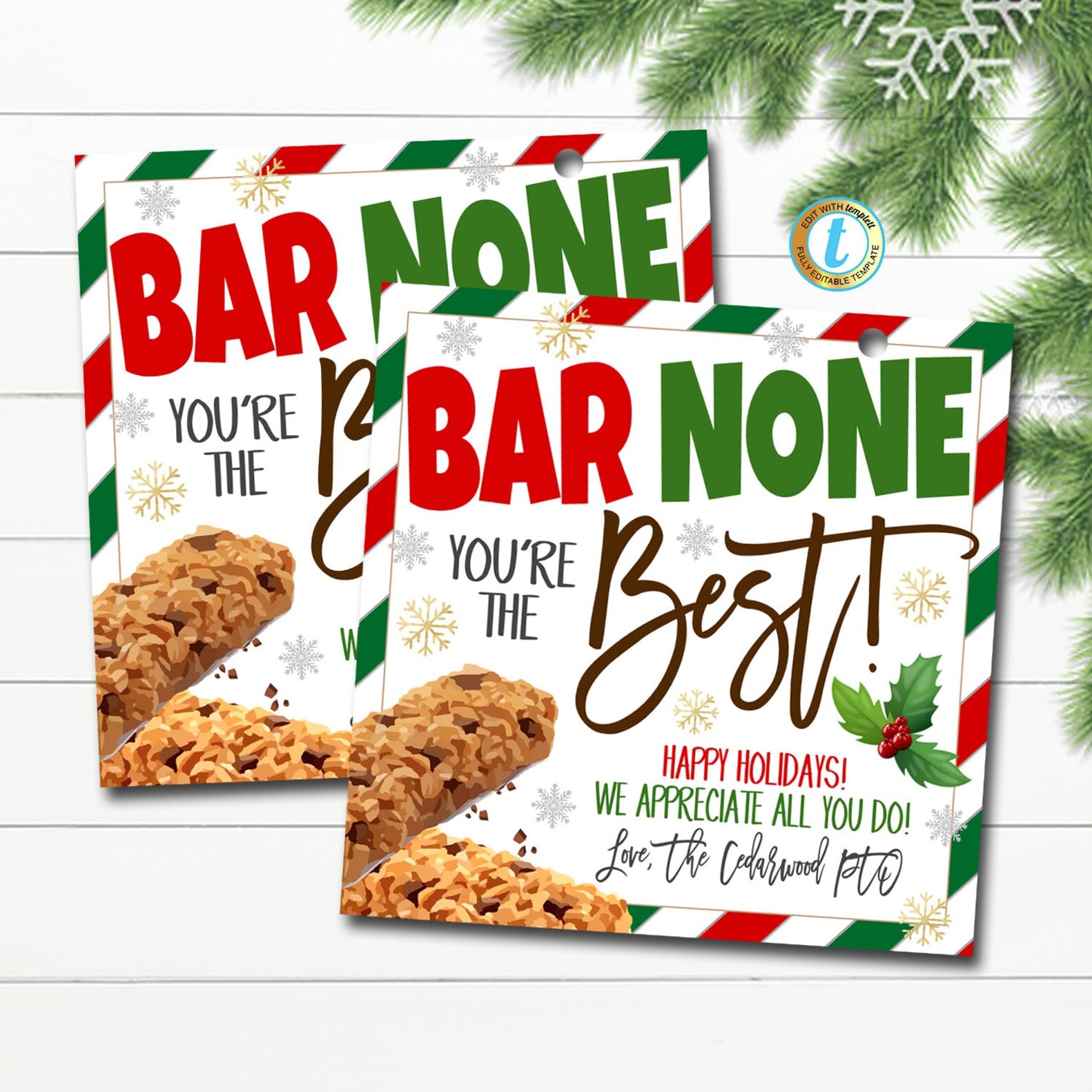 Christmas Granola Bar Gift Tag | Teacher Staff Employee — TidyLady ...