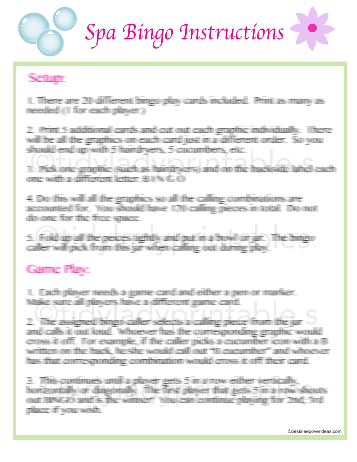 Spa Bingo Printable Game, Girls Party Game, Spa Party, Beauty Party, P ...